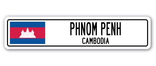 PHNOM PENH CAMBODIA Street Sign Cambodian flag city country road wall ...