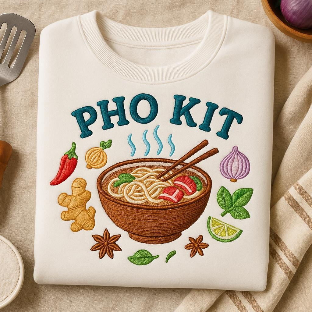 PHO KIT Embroidered Sweatshirt, Vietnamese Pho Noodle Soup Crewneck ...