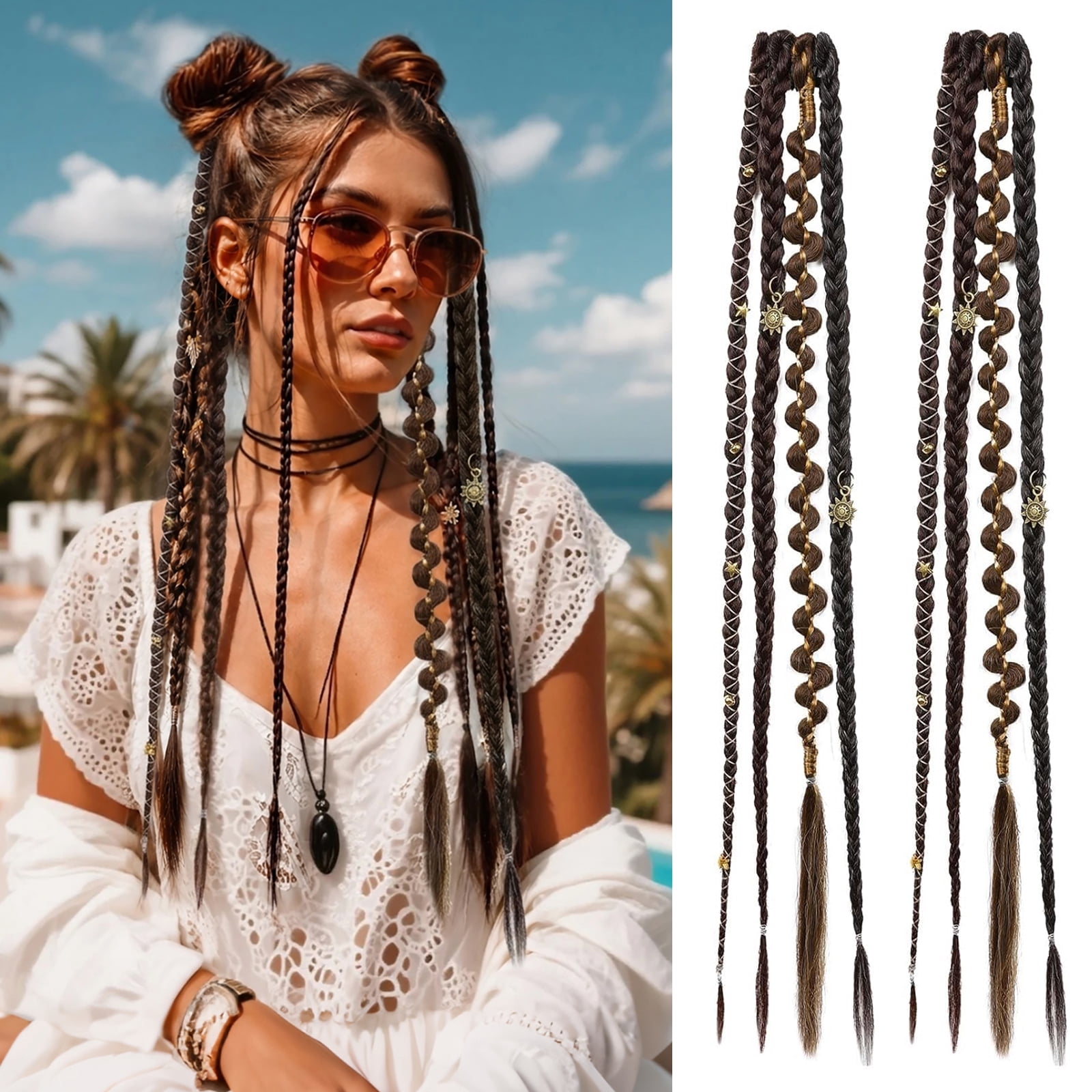 PHOCAS 2PCS Clip in Boho Braid Hair Extensions for Women 16 Inch Pre ...
