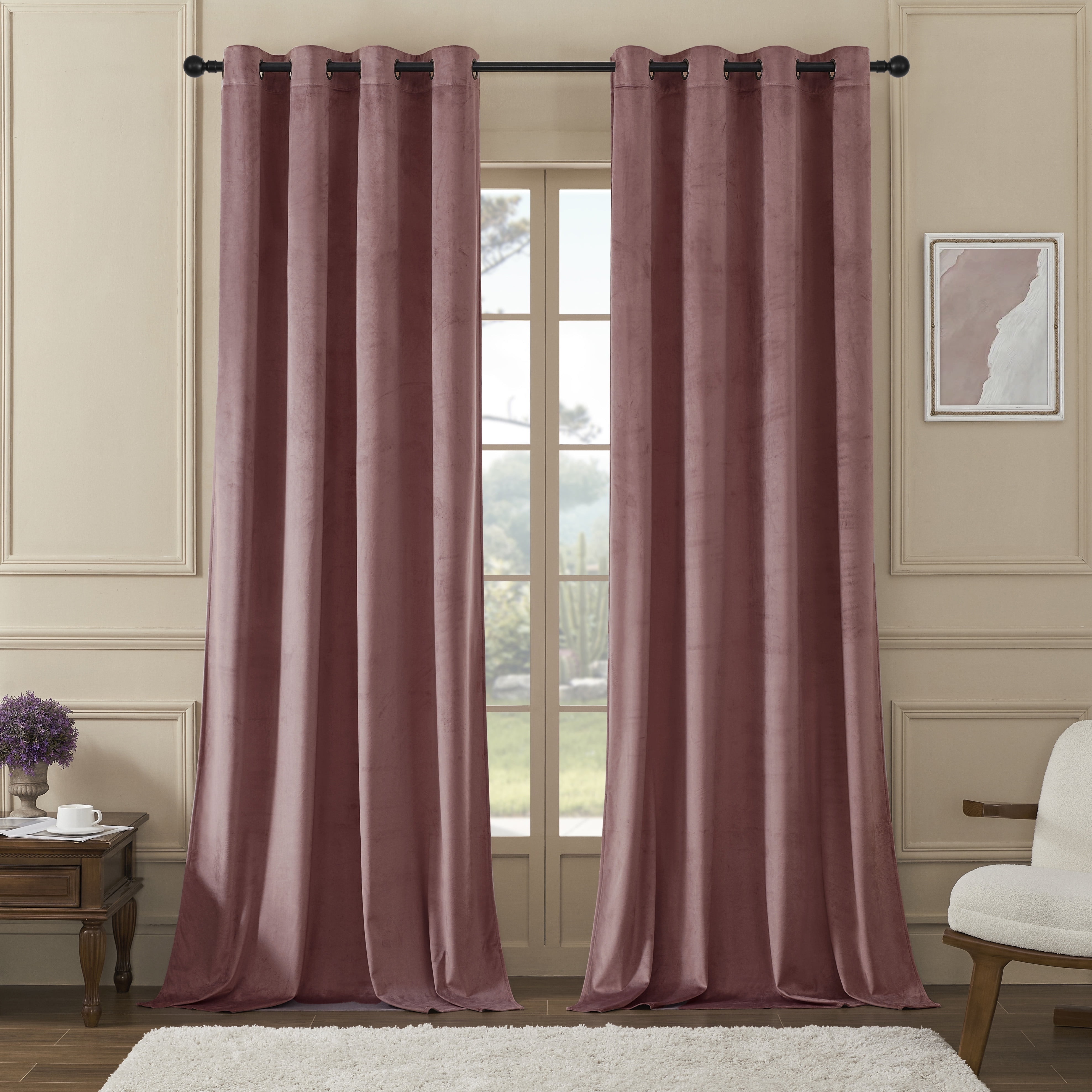 PHOENIGON Velvet Solid Color Metal Grommets Room Darkening Curtain ...