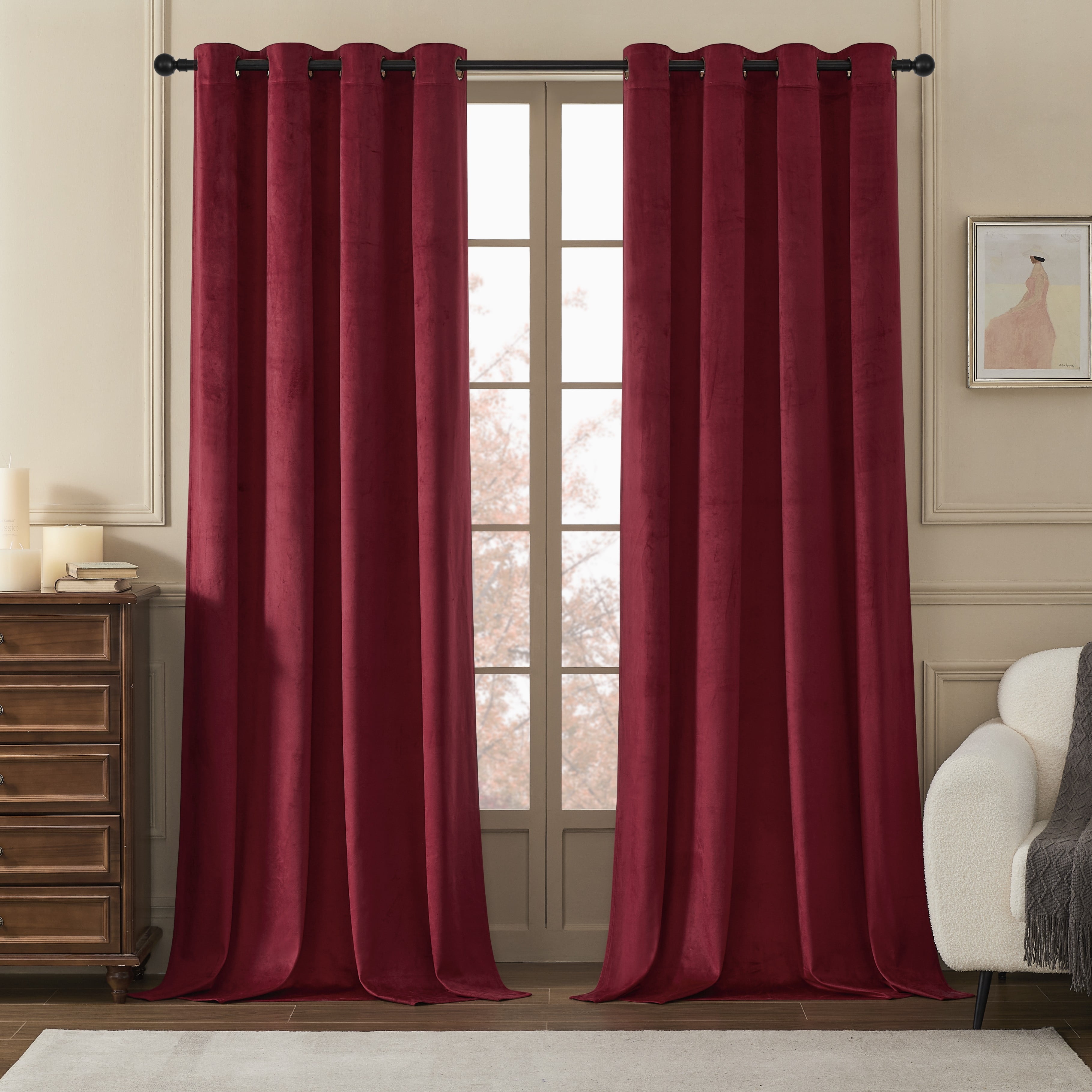 PHOENIGON Velvet Solid Color Metal Grommets Room Darkening Curtain ...