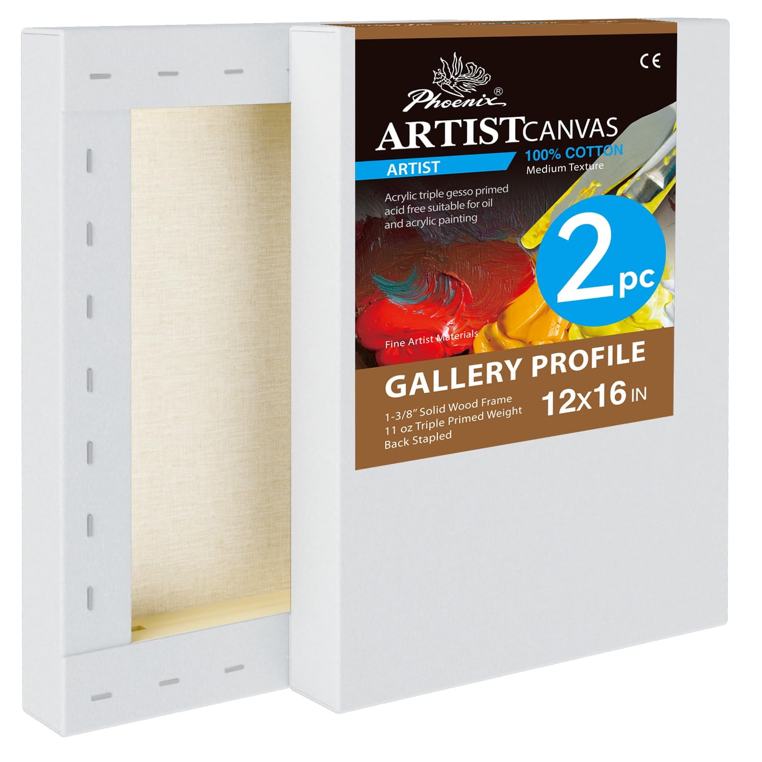 PHOENIX 12x16 Inch 2 Pack Gallery Canvas - 1.5 in Thick Canvases for ...