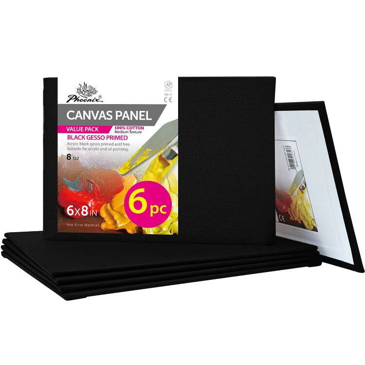PHOENIX Black Canvas Panels 6x8 Inch, 6 Pack - 8 Oz Triple Primed 100% ...