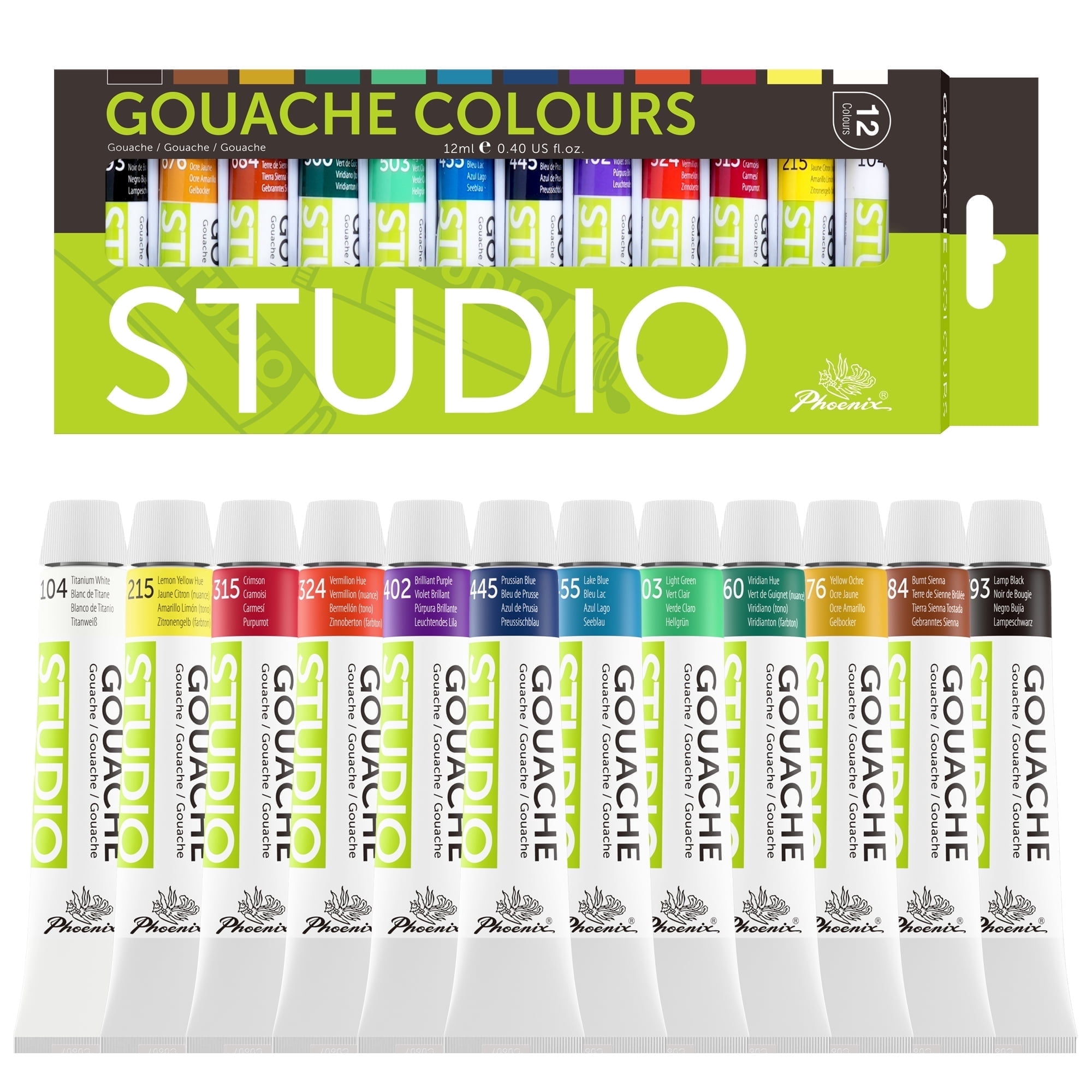 PHOENIX Gouache Paint Tubes - 12x12ml / 0.4 fl oz Non-Toxic Gouache ...