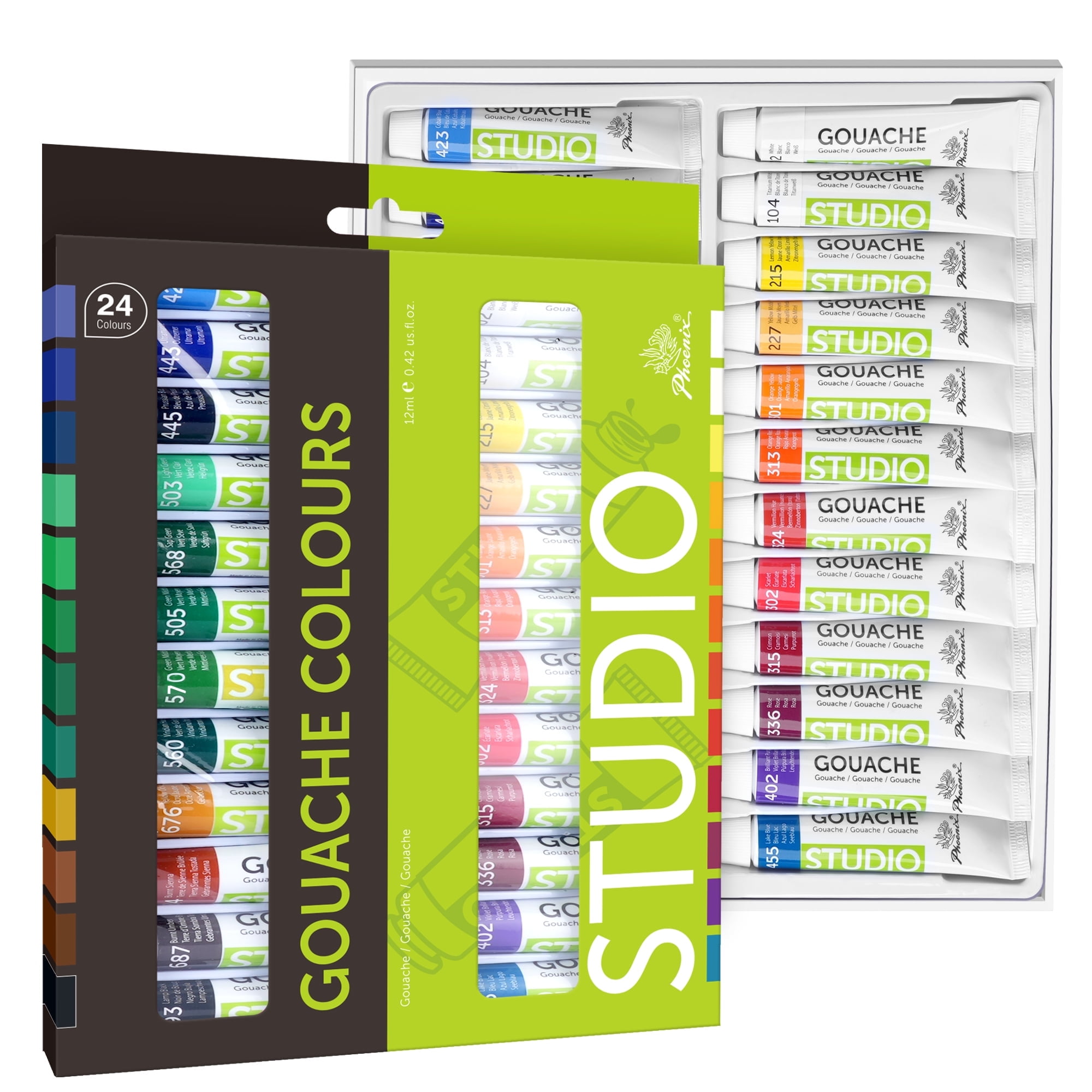 PHOENIX Gouache Paint Tubes - 24x12ml / 0.4 fl oz Non-Toxic Gouache ...