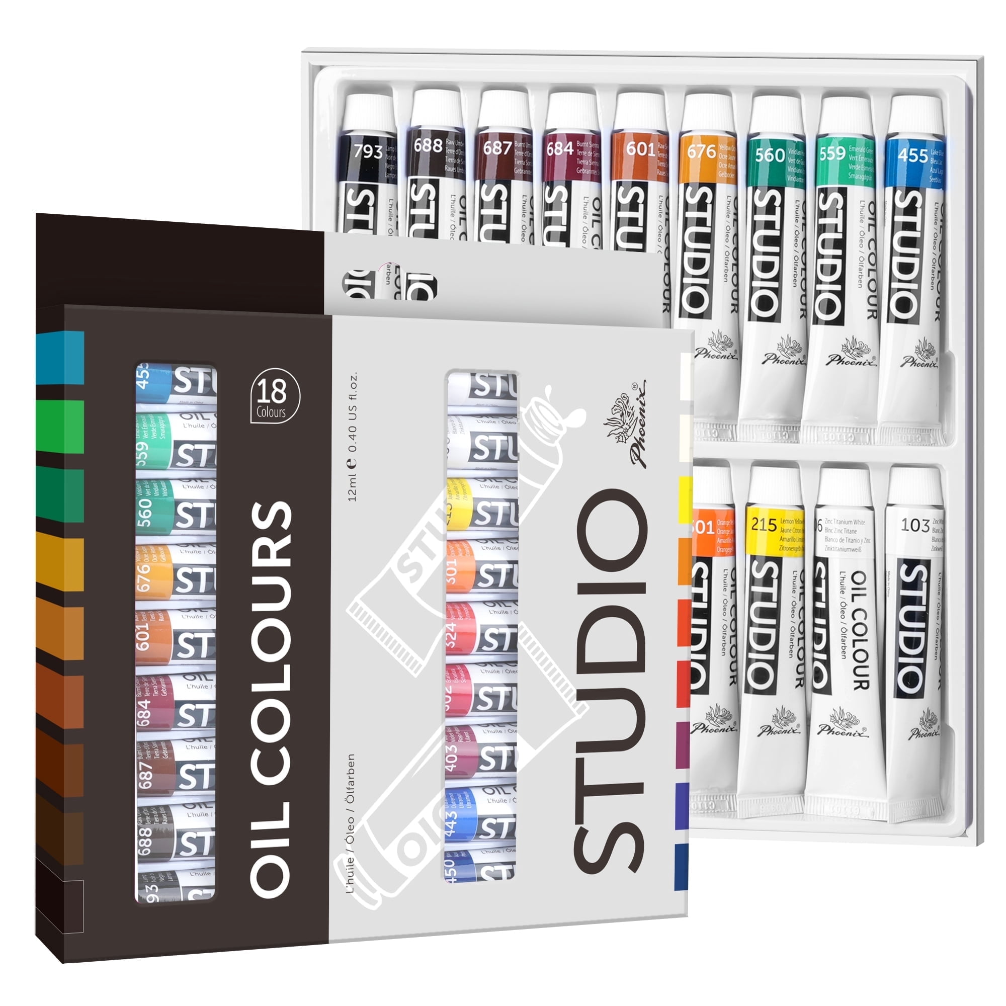 PHOENIX Oil Paint Set, 18x12ml/0.4 fl oz Tubes, Non-Toxic Oil Based ...
