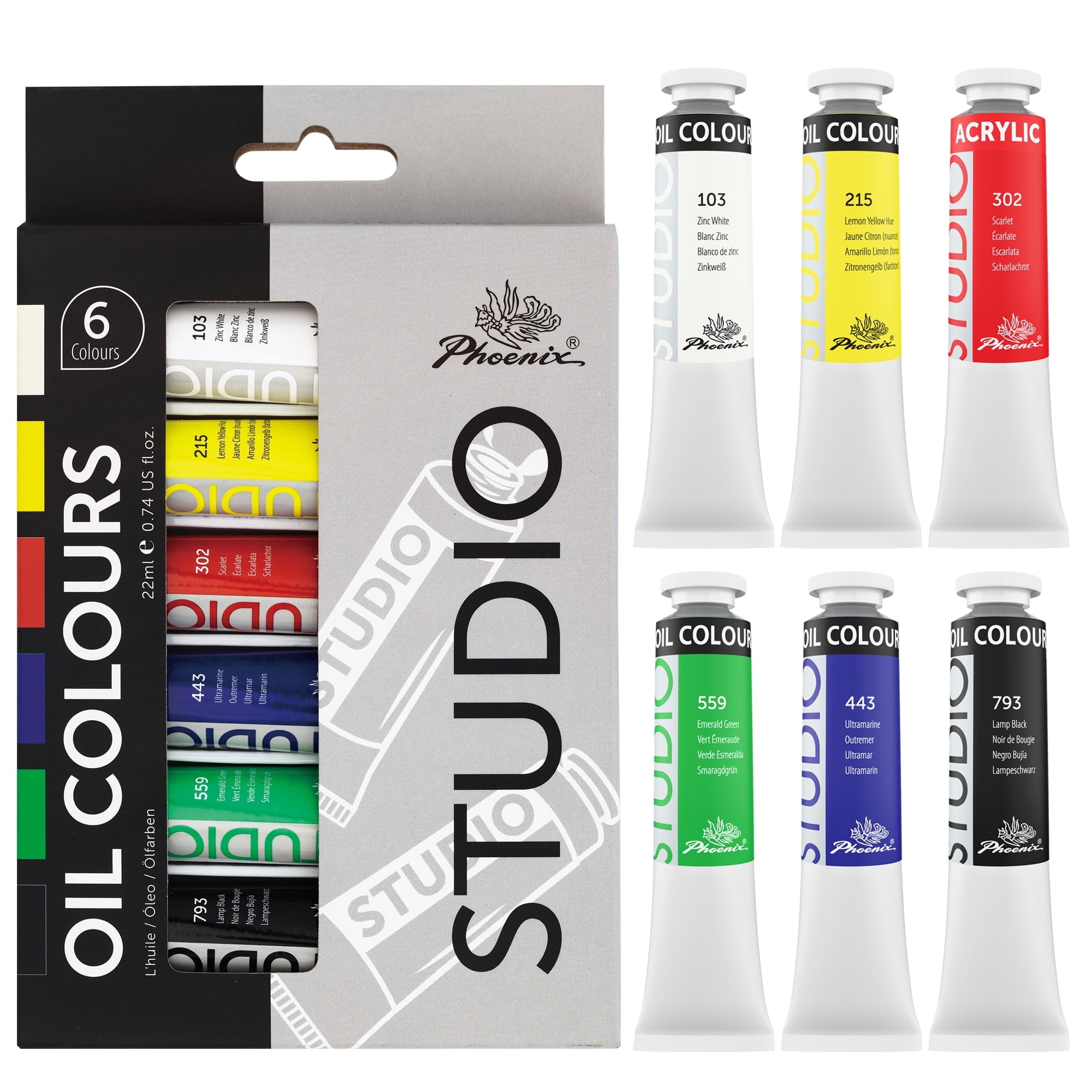 PHOENIX Oil Paint Set, 6x22ml/0.74 fl oz Tubes, Non-Toxic Based Paints ...
