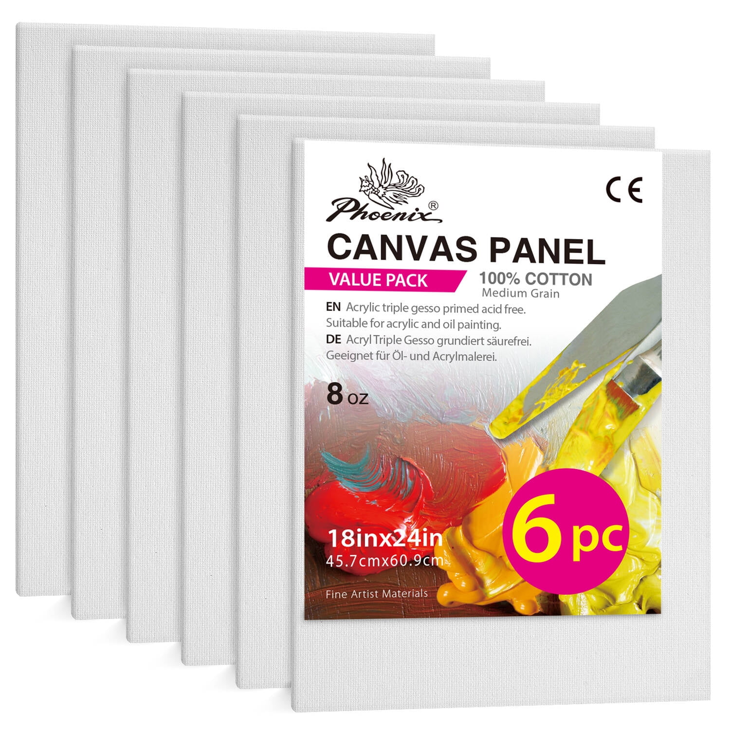 PHOENIX White Blank Canvas Panels 18x24 inch 6 Pack 100% Cotton Flat ...