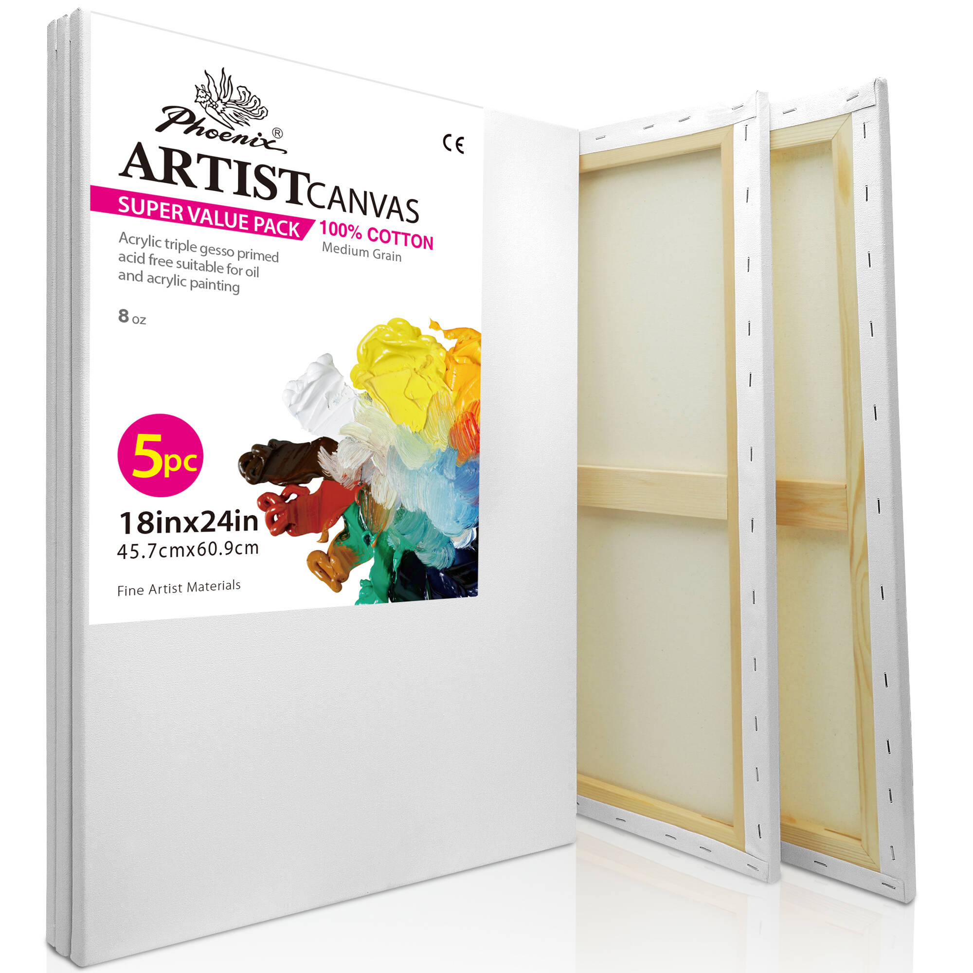 Arteza Stretched Canvas, Classic, White, 5"x7", Blank Canvas Boards for ...