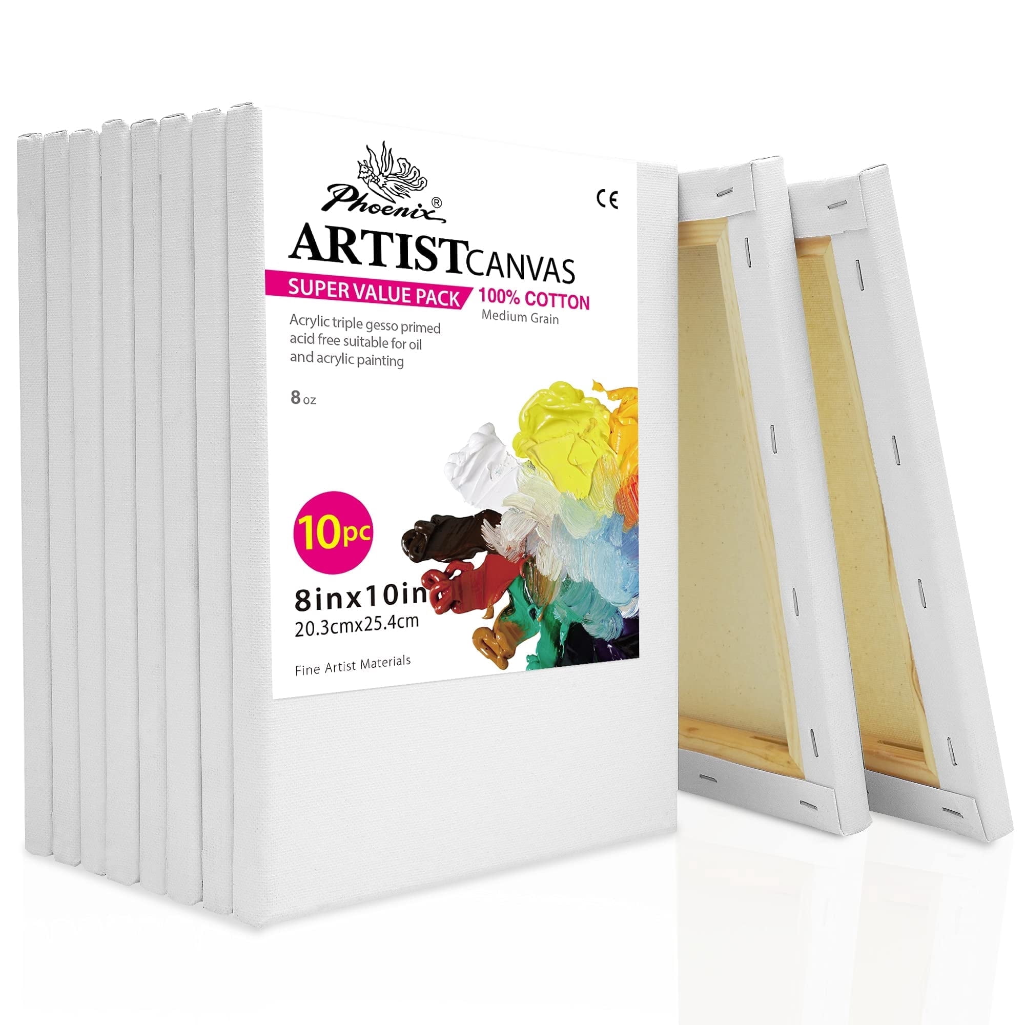 Phoenix White Stretched Canvas 8x10 inch 10 Pack 100% Cotton Prime ...
