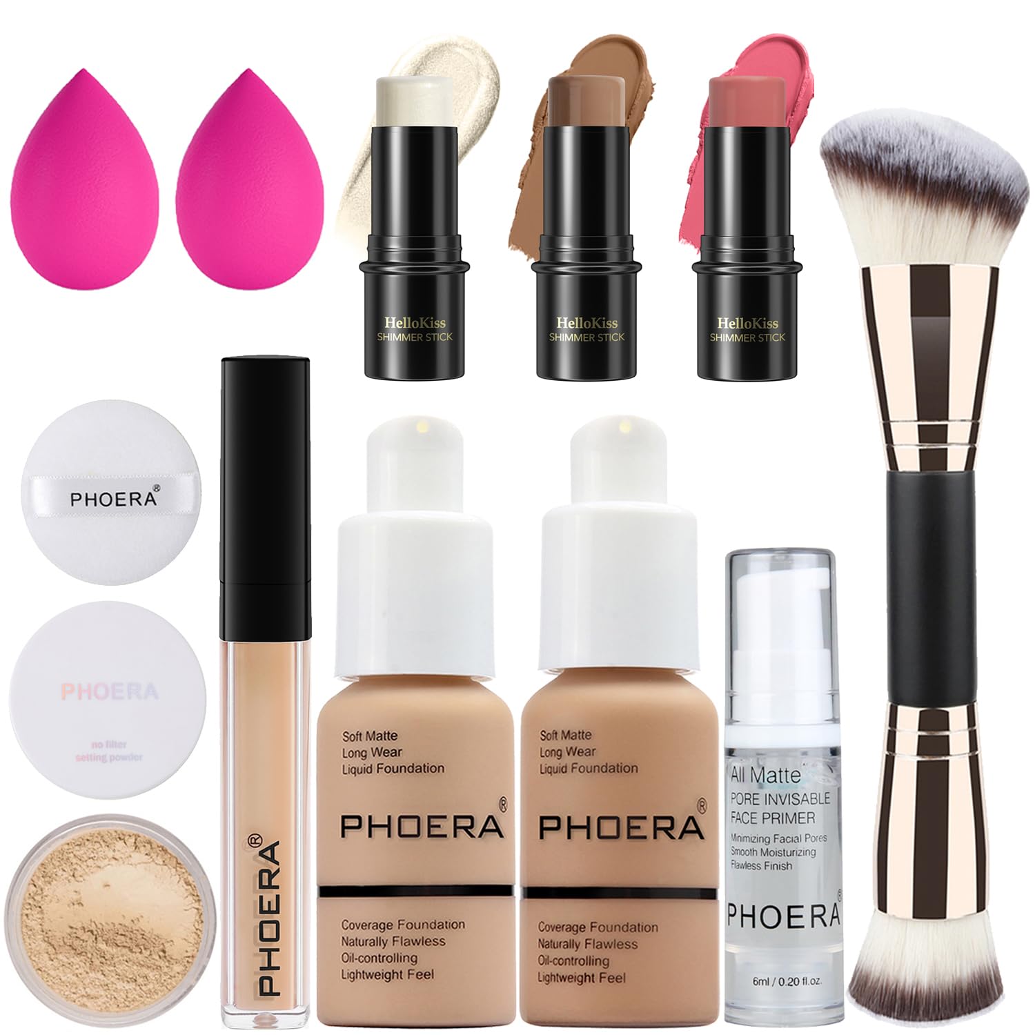 PHOERA Foundation,3 PCS Contour Stick Makeup Kit, Shades Highlighter ...