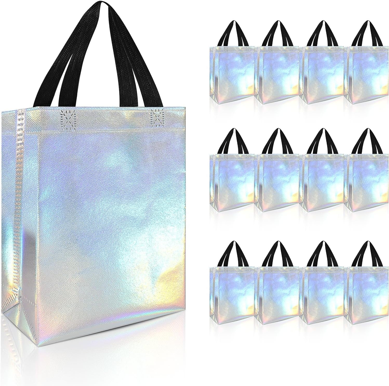 PHOGARY 12 Pack Iridescent Gift Bags with Handles, Reusable Goodie Bags ...
