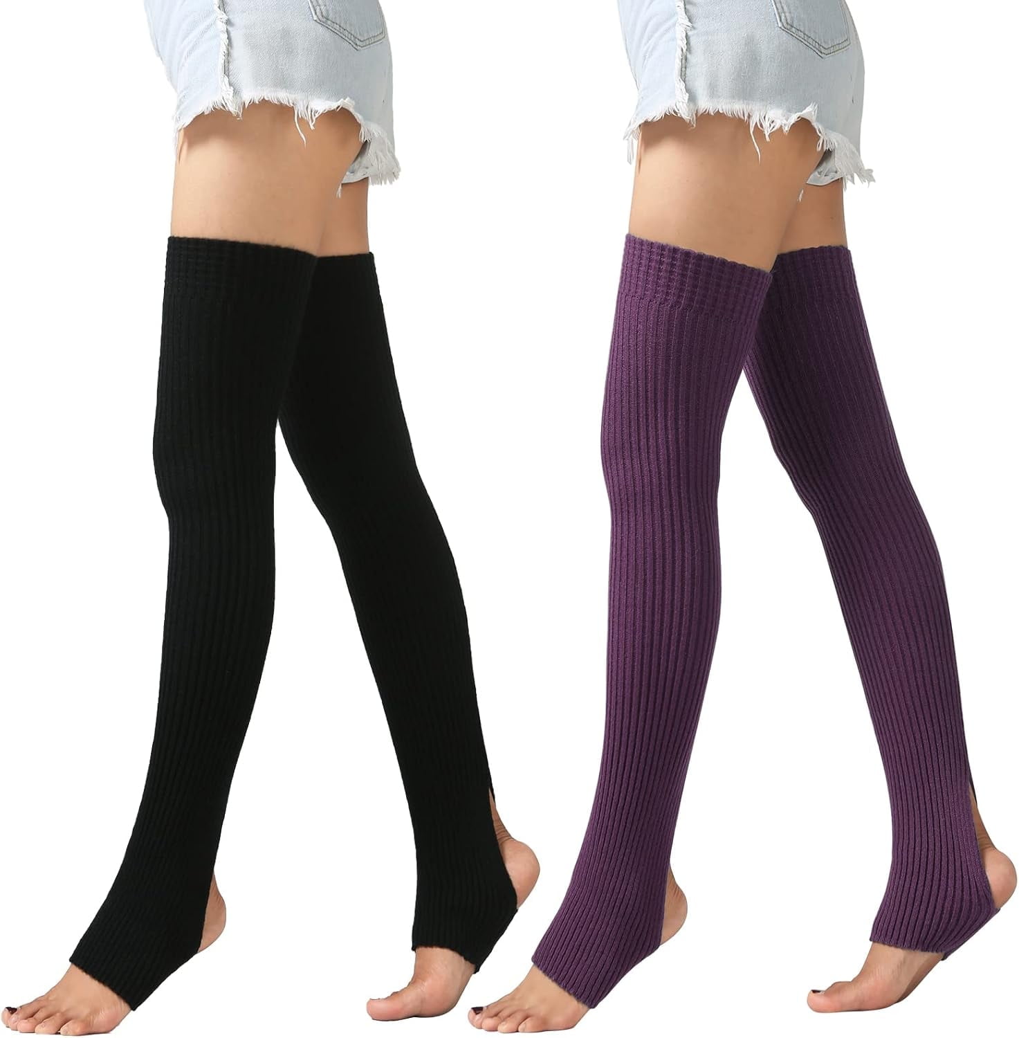 PHOGARY 2 Pairs Long Stretch Knitted Stirrup Dance Ballet Leg Warmers ...