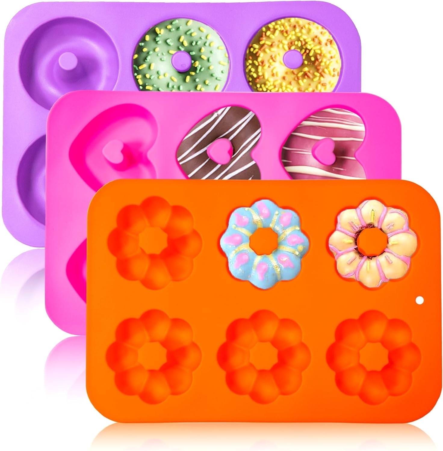 PHOGARY 3 Pack Safe Silicone Doughnut Moulds, 6 Cavities Donut Baking ...