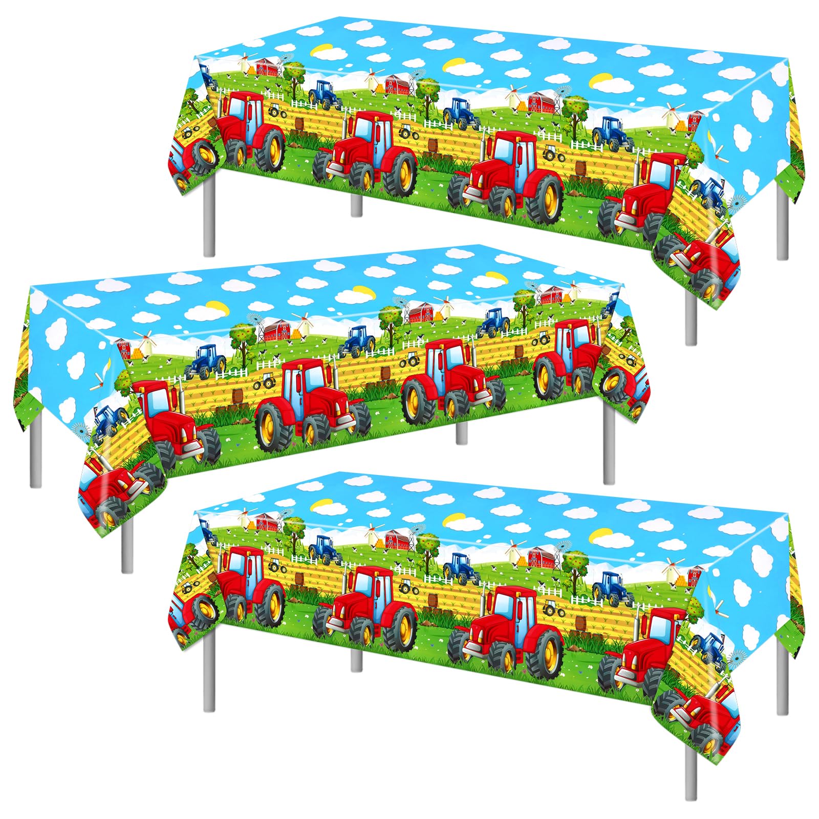 PHOGARY 3 Pack Tractor Tablecloth, Red Tractor Table Disposable Plastic ...