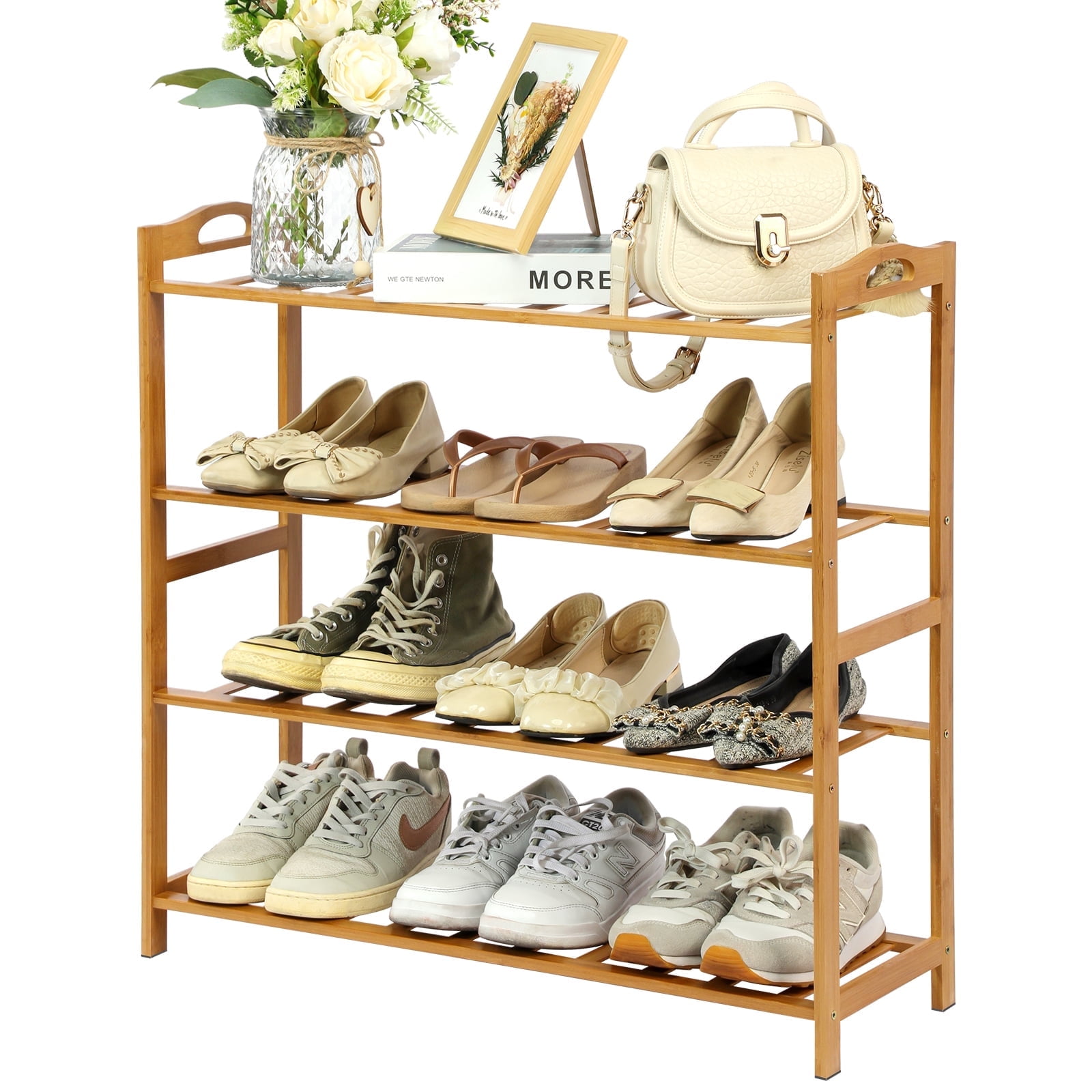 Phogary 4 Tier Bamboo Shoe Rack, Free Standing Shoes Rack Shoe Shelf ...