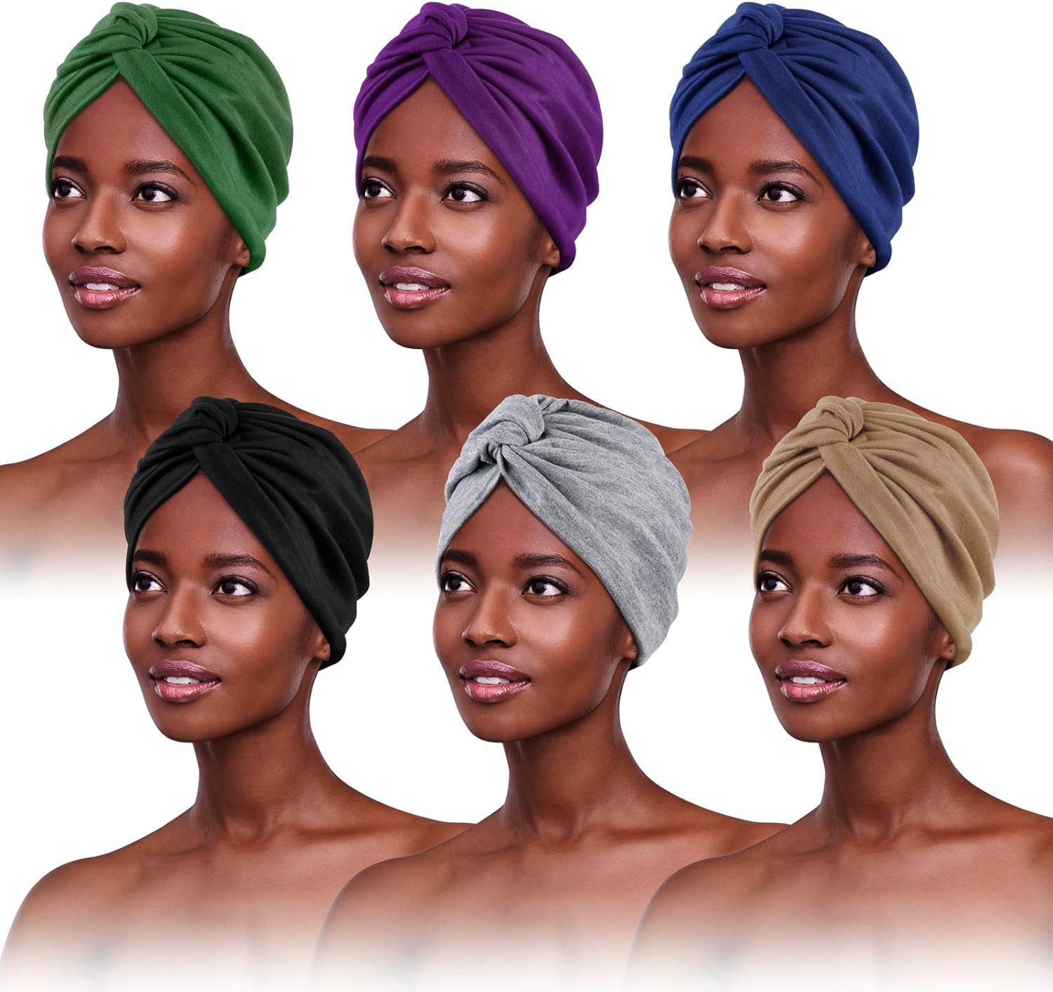 PHOGARY 6 Packs Turbans for Women, Pre Tied Knot Hair Warps Beanie Hat ...