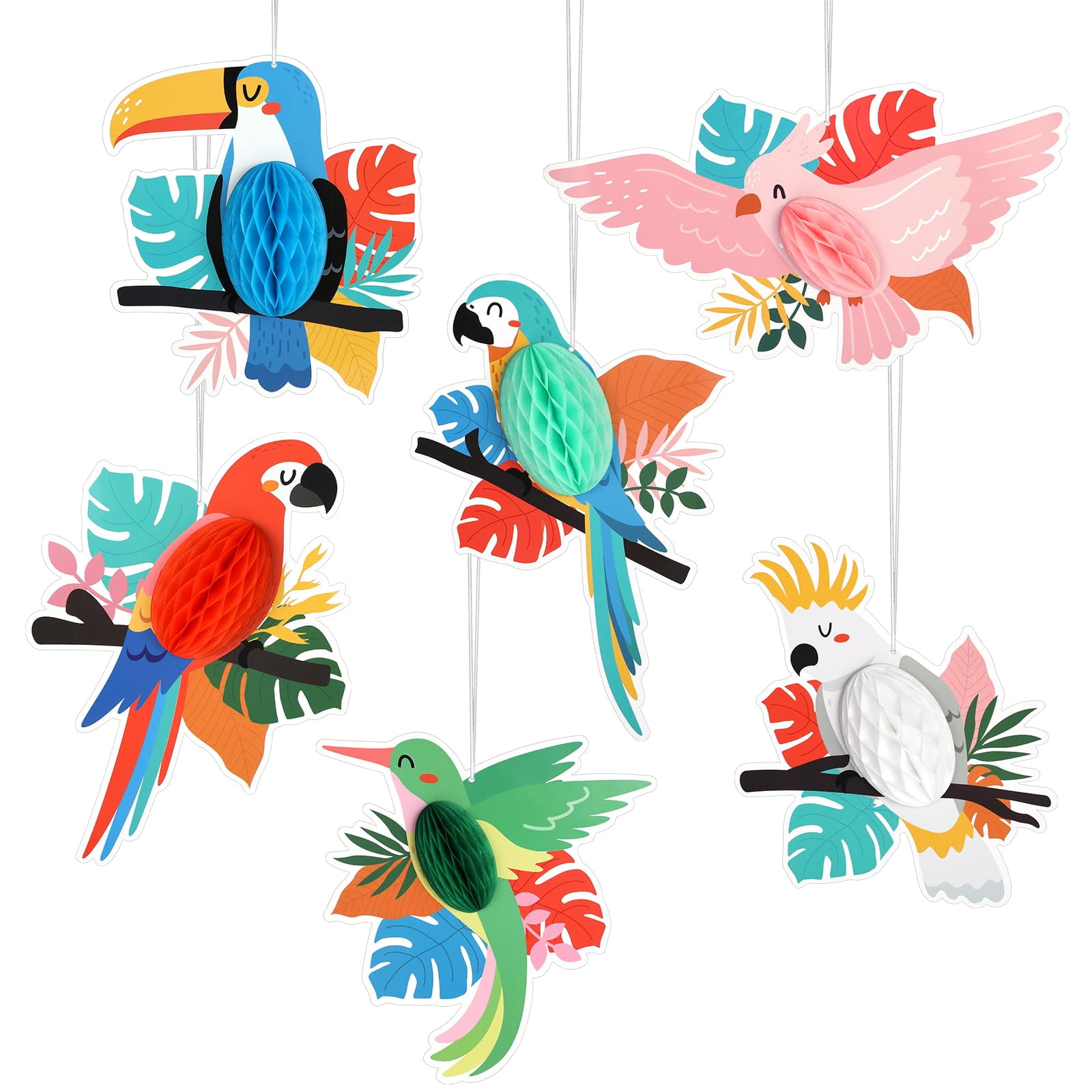 PHOGARY 6Pcs TropicalITSC Birds Honeycomb Paper Cutouts Parrot Hanging ...