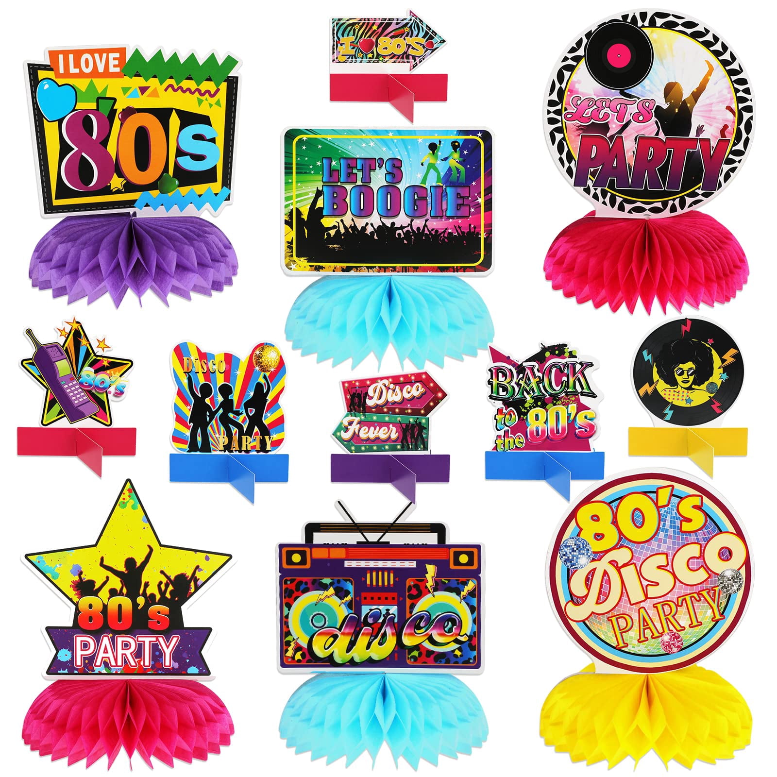 PHOGARY 80s 90s MMF7 Decorations 12 Pcs 80s Honeycomb Centerpieces, 80 ...