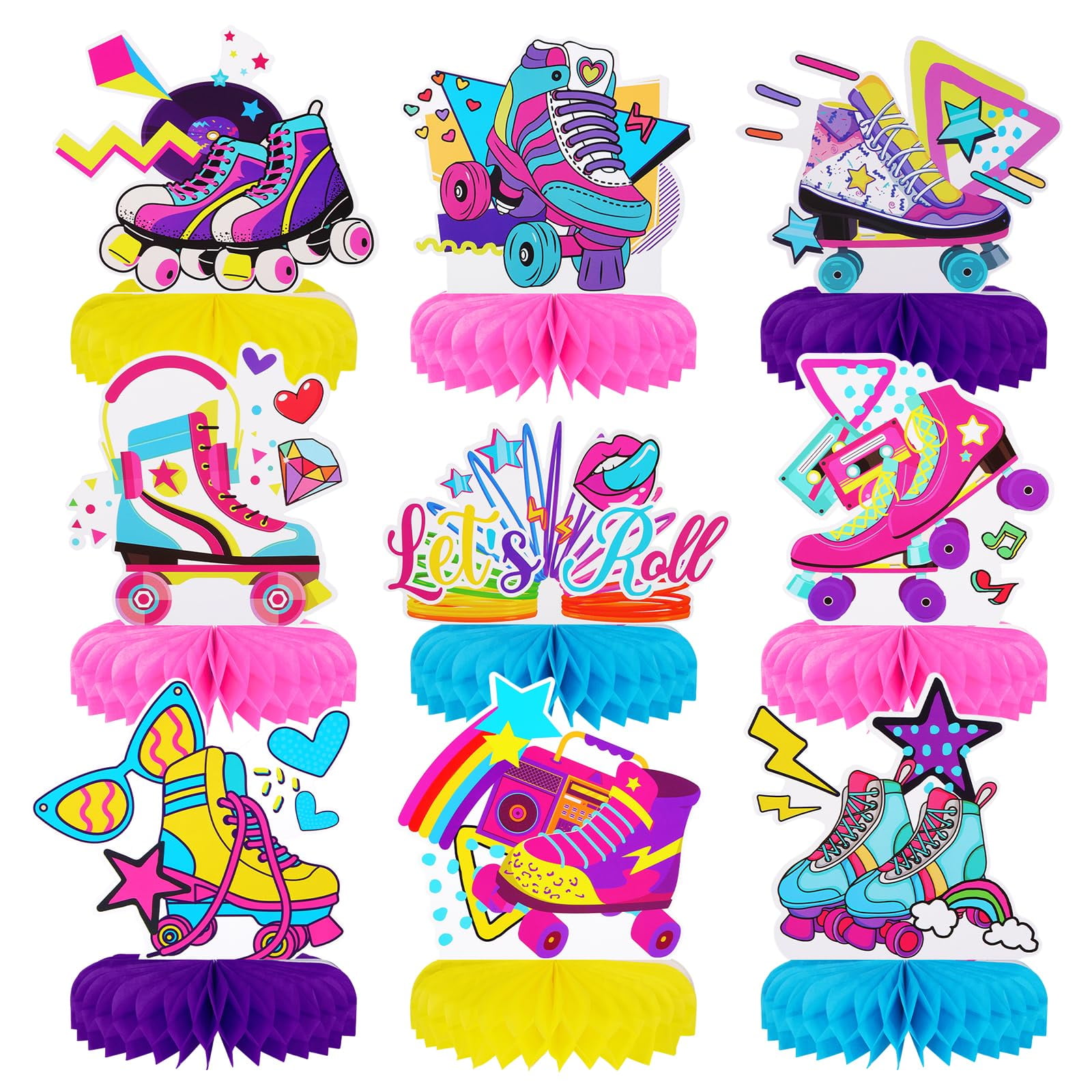 PHOGARY 9PCS Roller Skating DHF10 Honeycomb Centerpieces Roller Skating Favors,Roller Skate ...