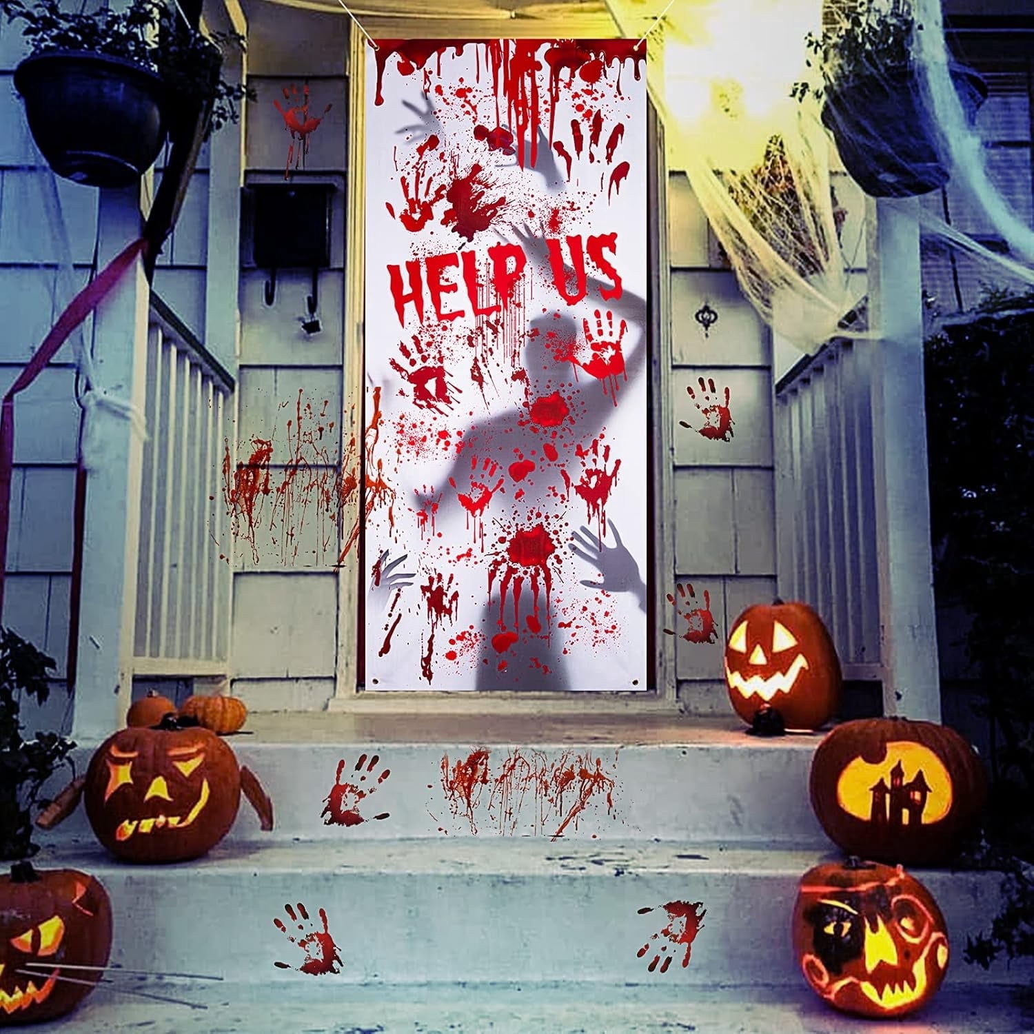 BEIPEGIN Bloody Halloween Door Cover, Fabric Giant Scary Bloody ...