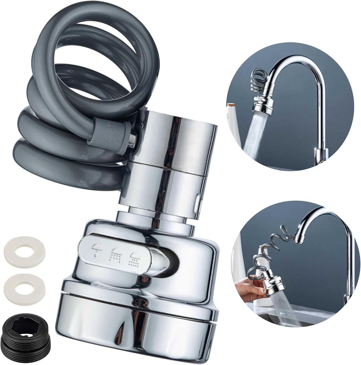 Phogary Kitchen Sink Nozzle, Rotatable Faucet Extender with Hose ...