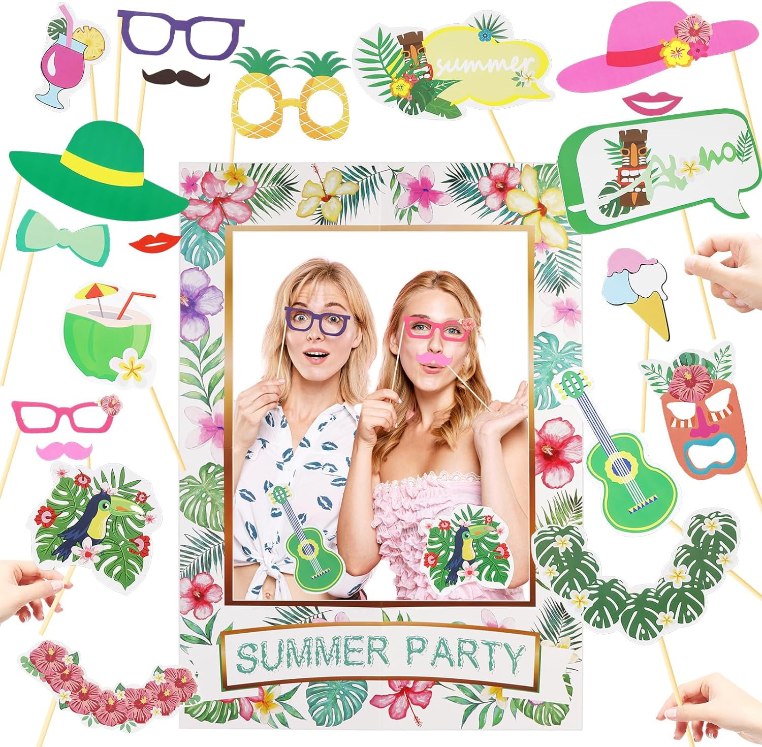 PHOGARY Luau Photo Booth Props Hawaiian Party Decorations, 20PCS ...