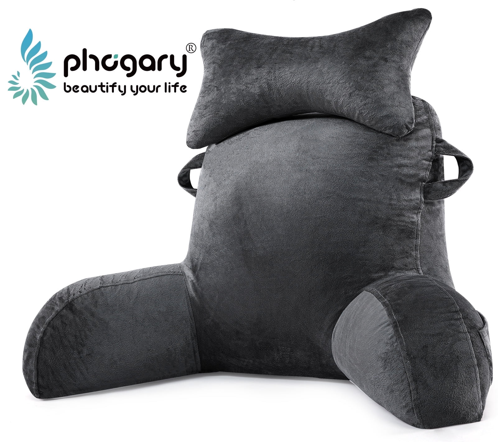 PHOGARY Reading Pillow, 23" Backrest Pillow with Arms and Pocket, Bed ...