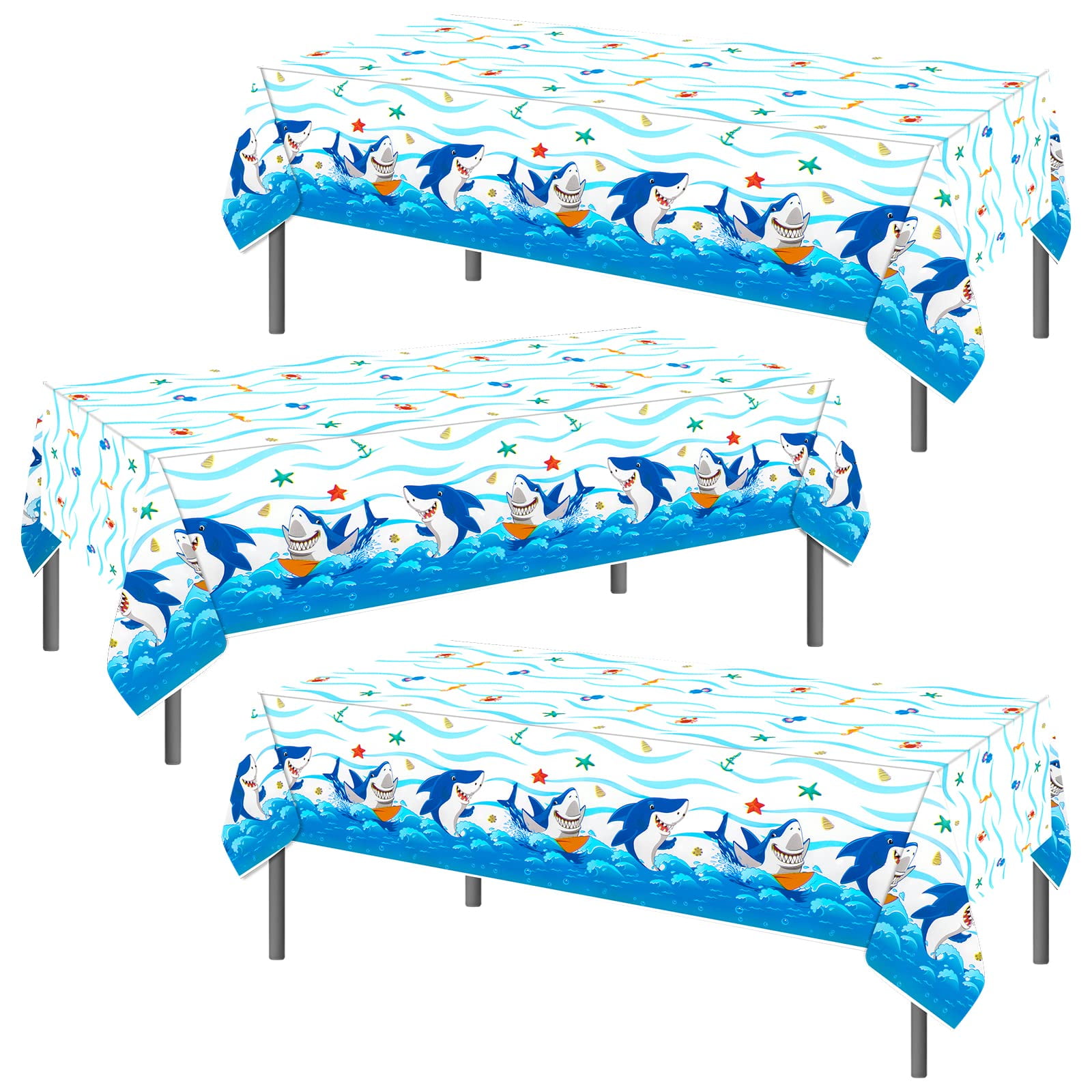 PHOGARY Shark Tablecloth, 3 IFF17 Pack Disposable Plastic Rectangular ...