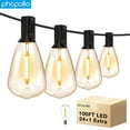 PHOPOLLO 100ft Waterproof LED Edison Bulbs, Globe Patio String Lights ...