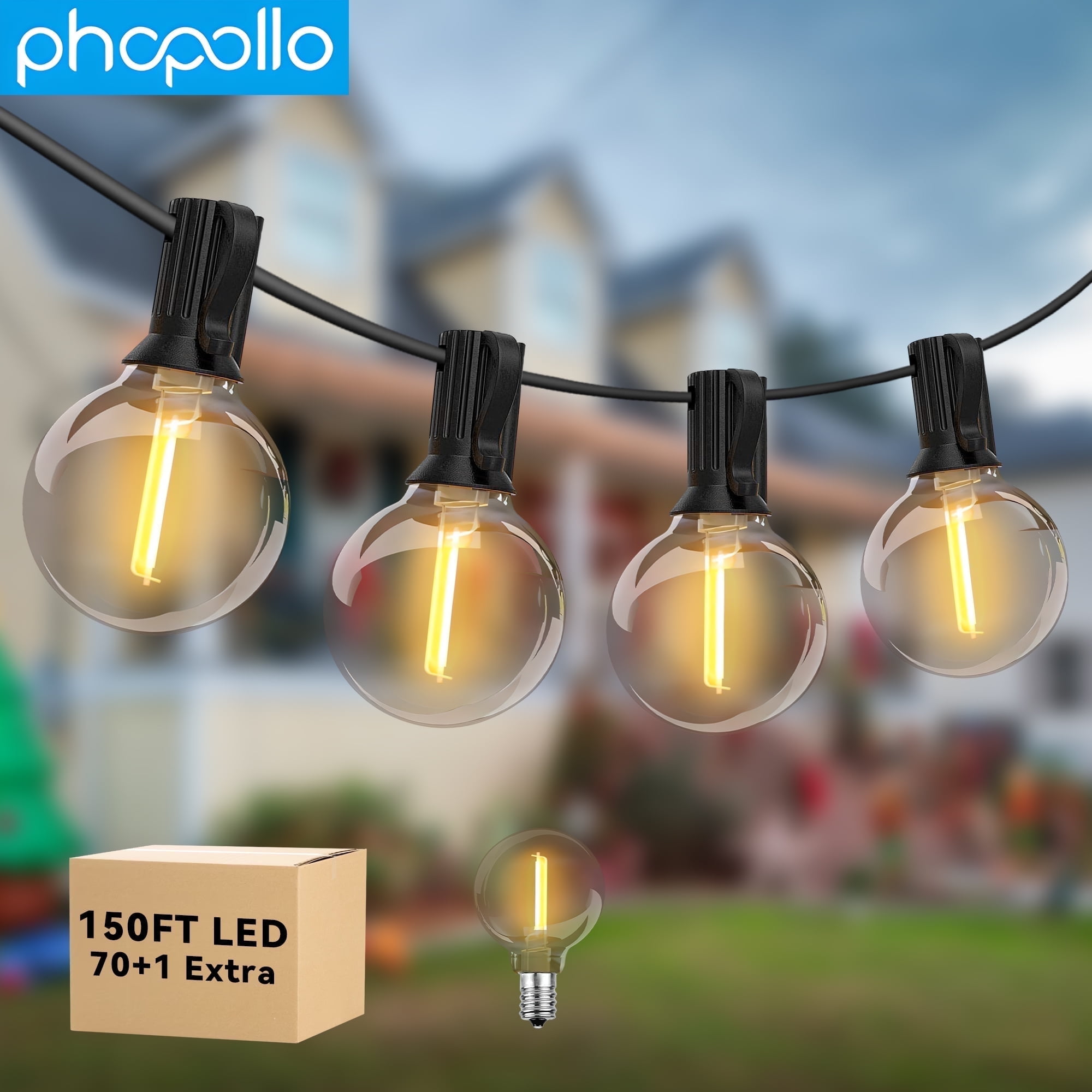 PHOPOLLO Outdoor String Lights, 150ft Patio Waterproof Lights with 70 ...