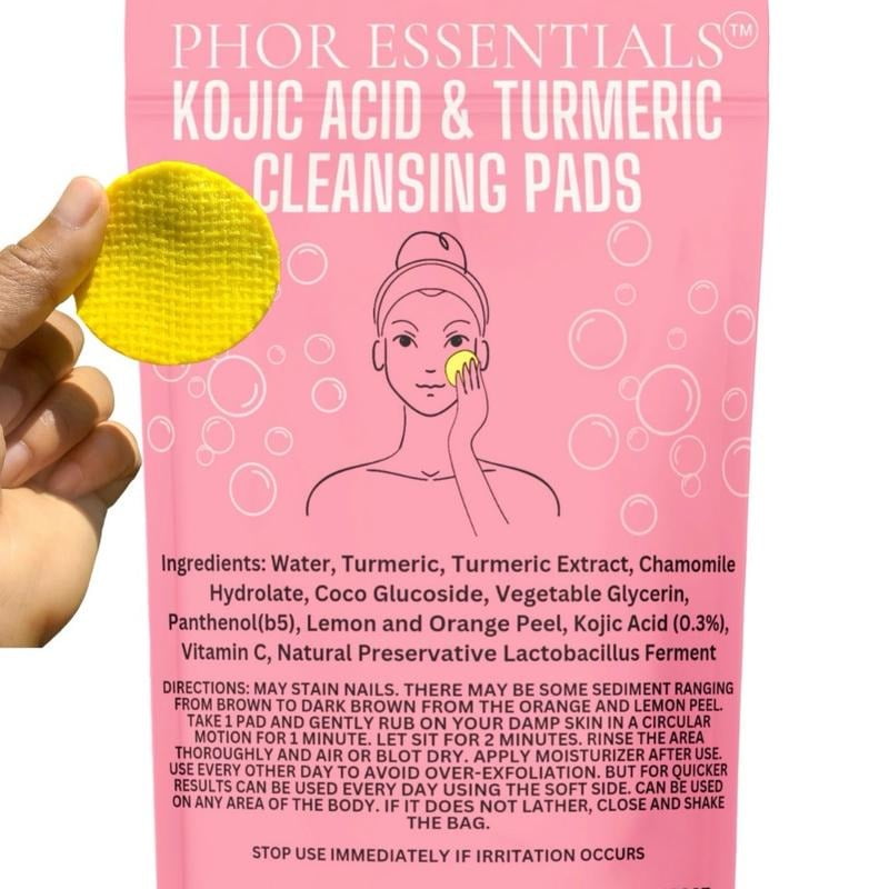 PHOR ESSENTIALS Turmeric Kojic Acid Cleansing Exfoliating Pads Facial Cleansing Foaming Skincare ...