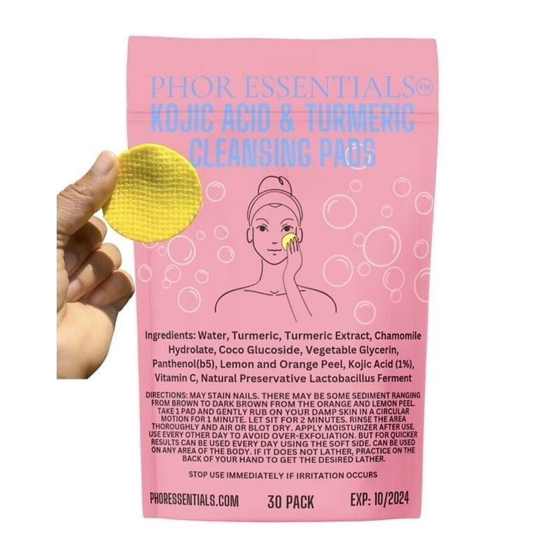 PHOR ESSENTIALS Turmeric Kojic Acid Cleansing Exfoliating Pads Facial Cleansing Foaming Skincare ...