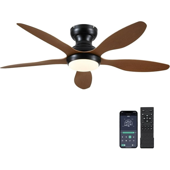 PHORUS 46" Low Profile Ceiling Fan with Light and Remote, Modern Flush ...