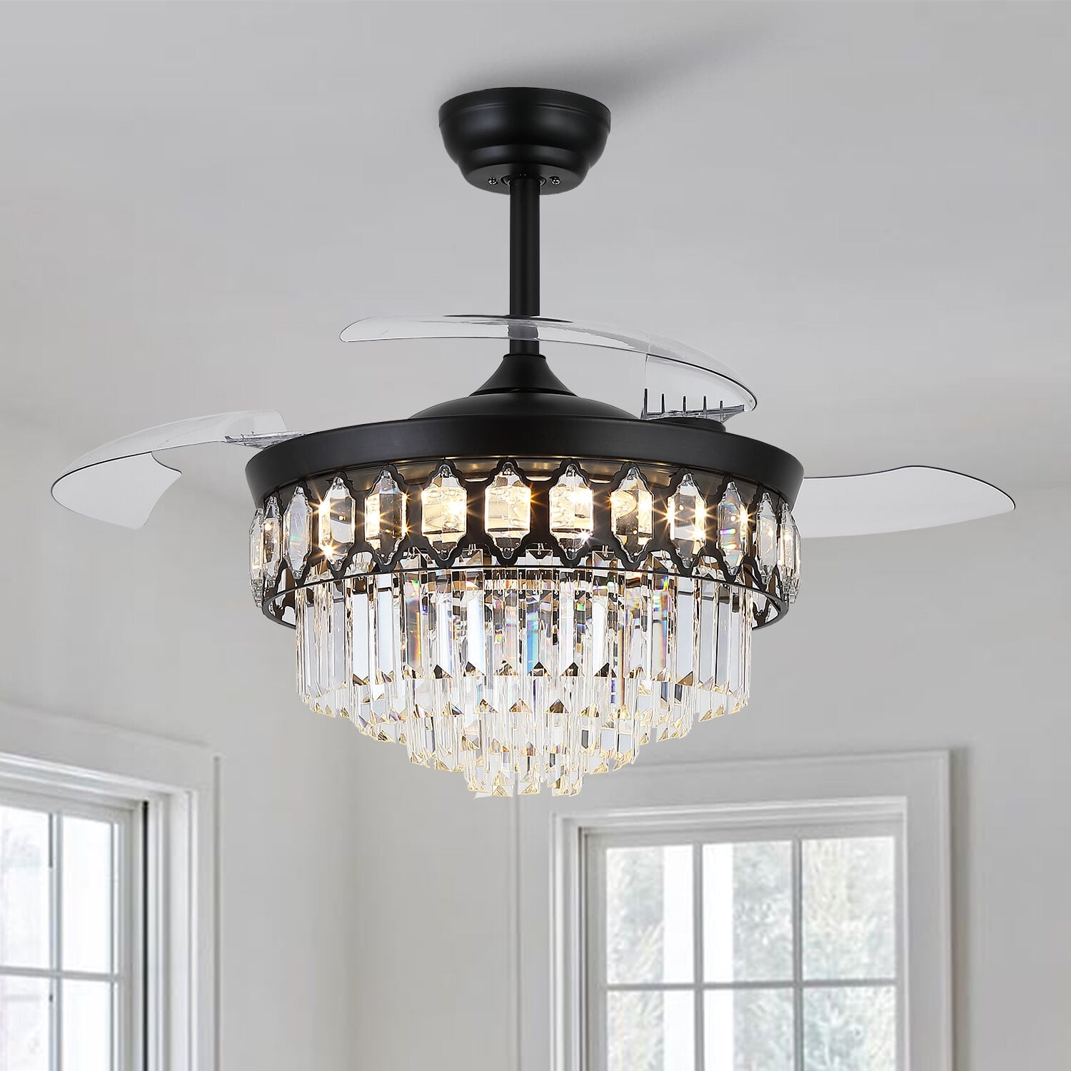 PHORUS 48" Crystal Ceiling Fan Chandelier with Light, Invisible ...