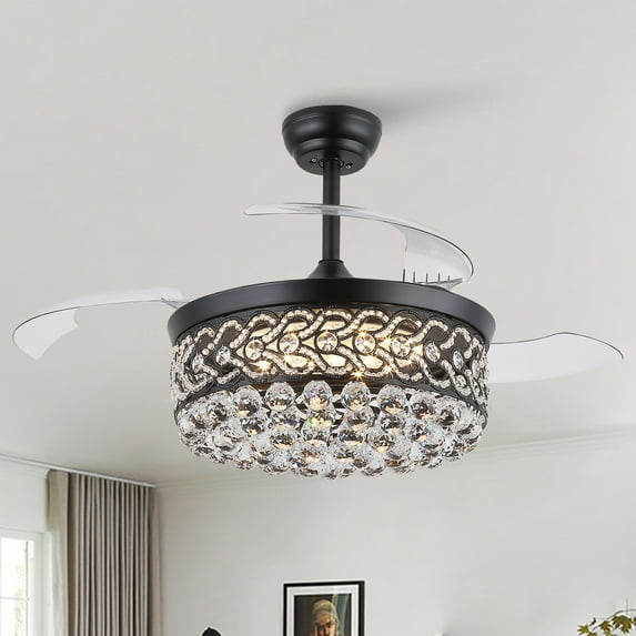 PHORUS 48" Modern Invisible Crystal Ceiling Fan Chandelier with Light ...