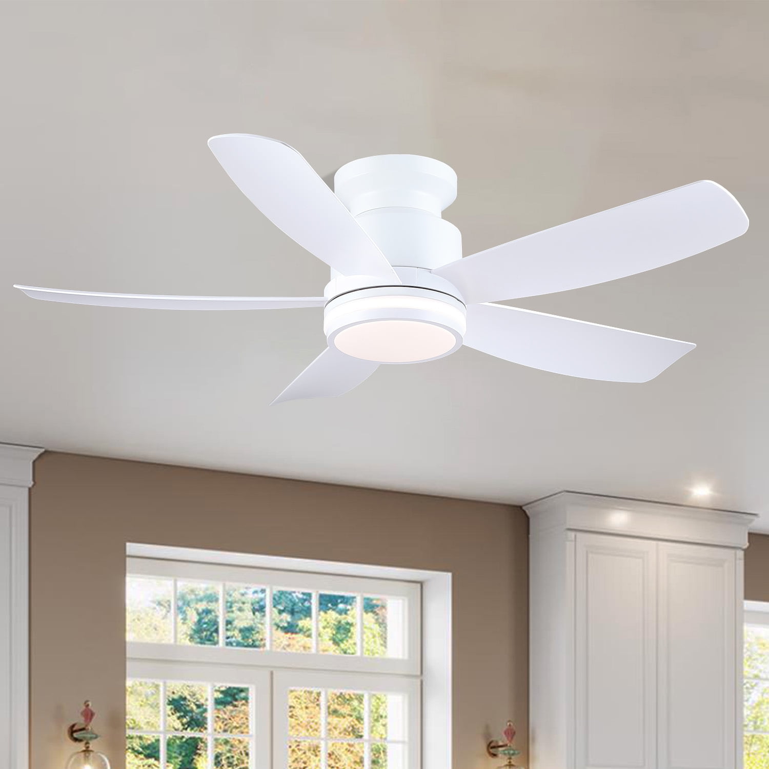 PHORUS 52" Low Profile Flush Mount Ceiling Fan with Dimmable RGB Ring ...