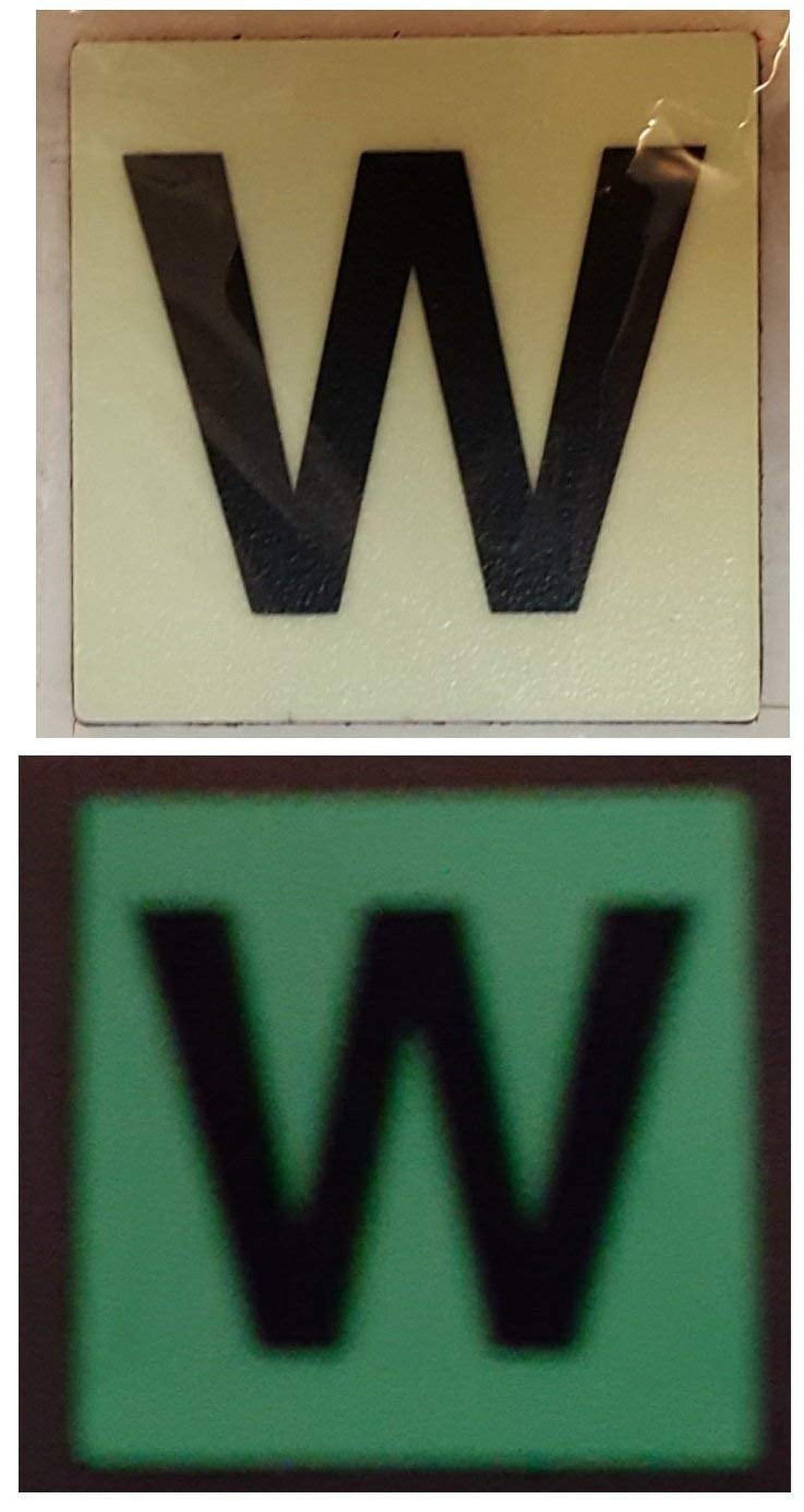 PHOTOLUMINESCENT DOOR IDENTIFICATION LETTER W SIGN HEAVY DUTY / GLOW IN ...