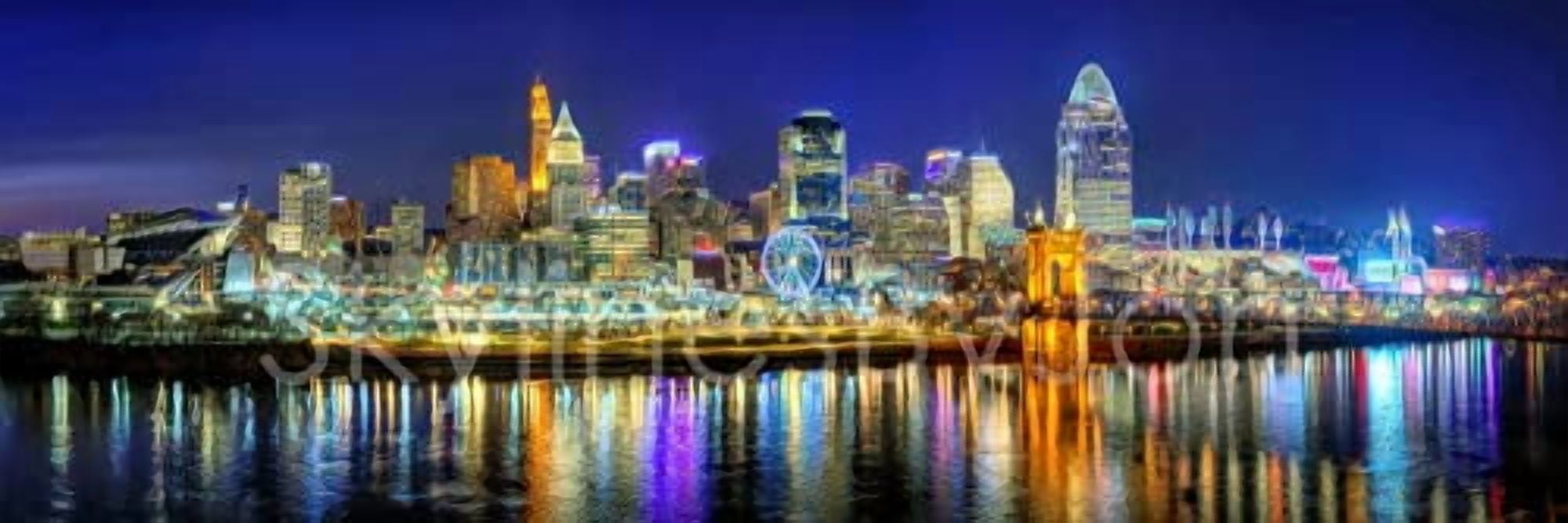 PHOTOSBYJON CANVAS Cincinnati Skyline EVENING 16 inches x 46 inches ...
