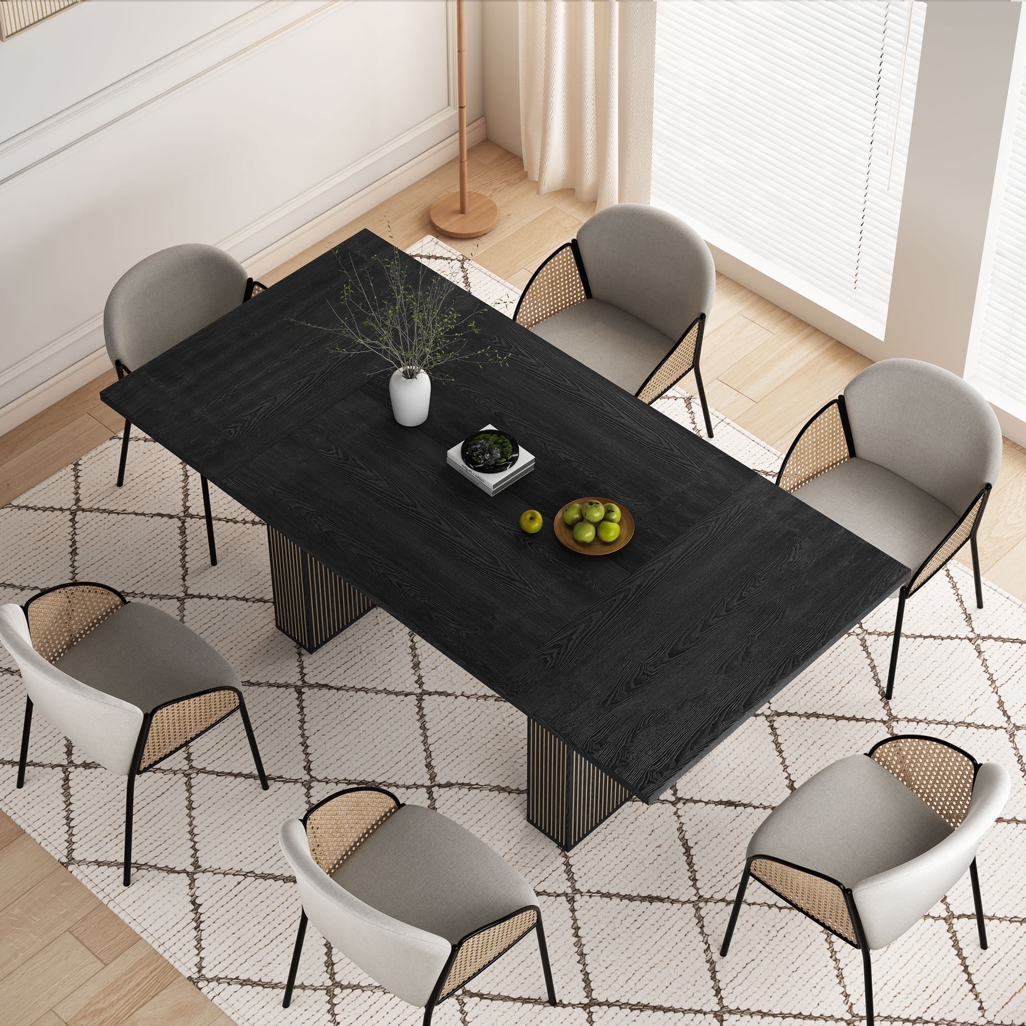 PHOYAL Black Rectangle Dining Table for 6-8, Farmhouse Large Dining ...