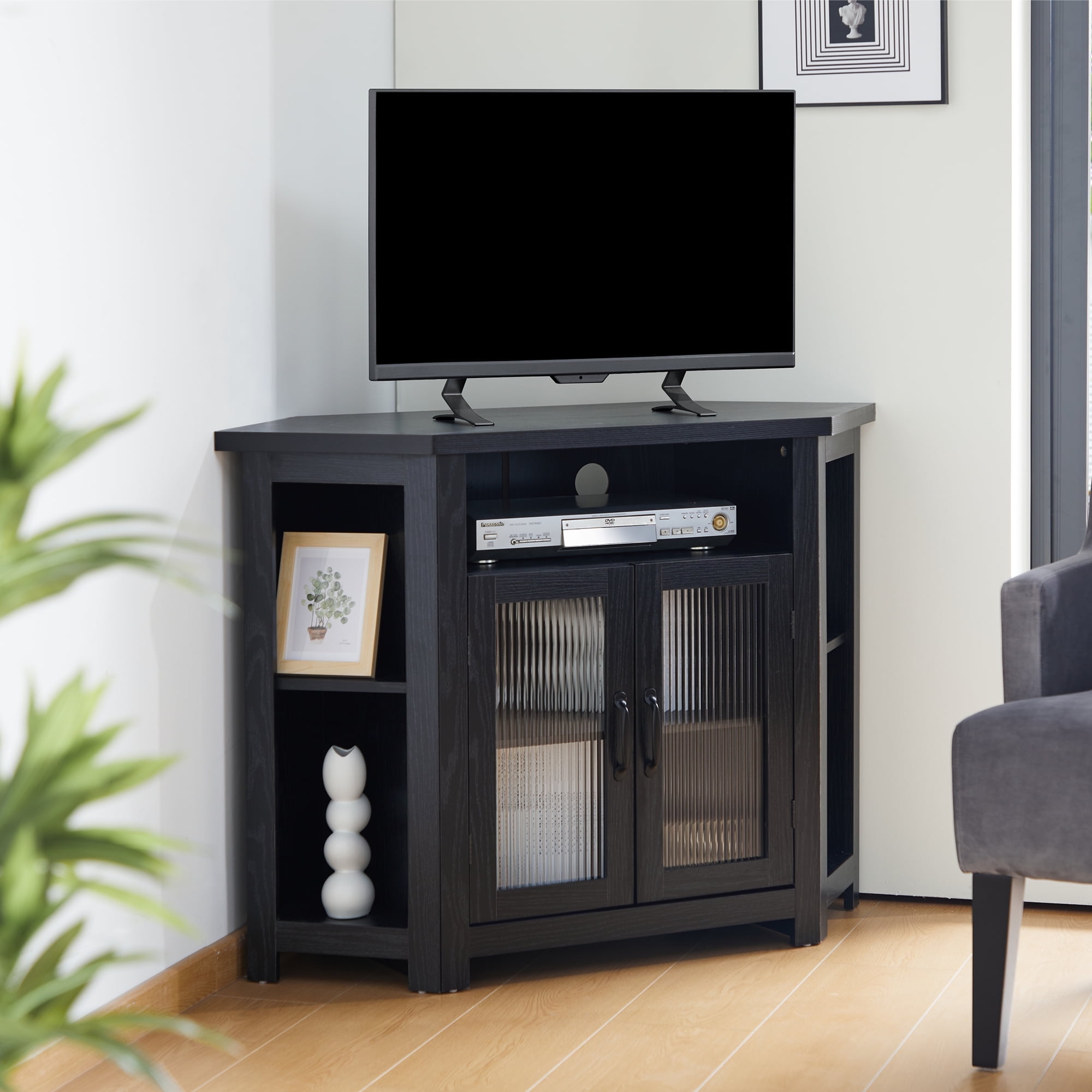 PHOYAL Farmhouse Corner TV Stand for TVs up to 48 Inchs with 2 Doors ...