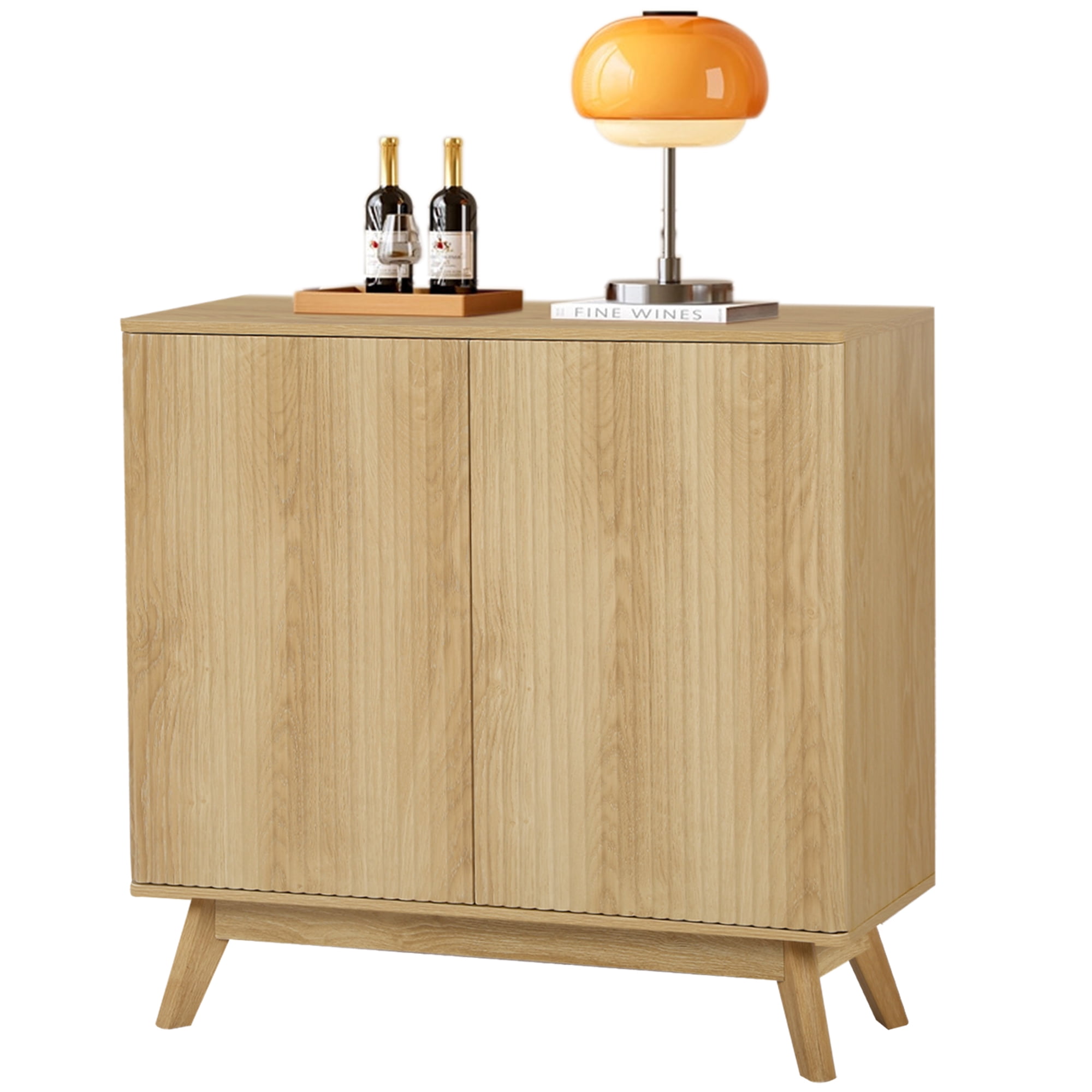 PHOYAL Fluted Sideboard and Buffets, Beige Buffet Cabinet with 2 Doors ...