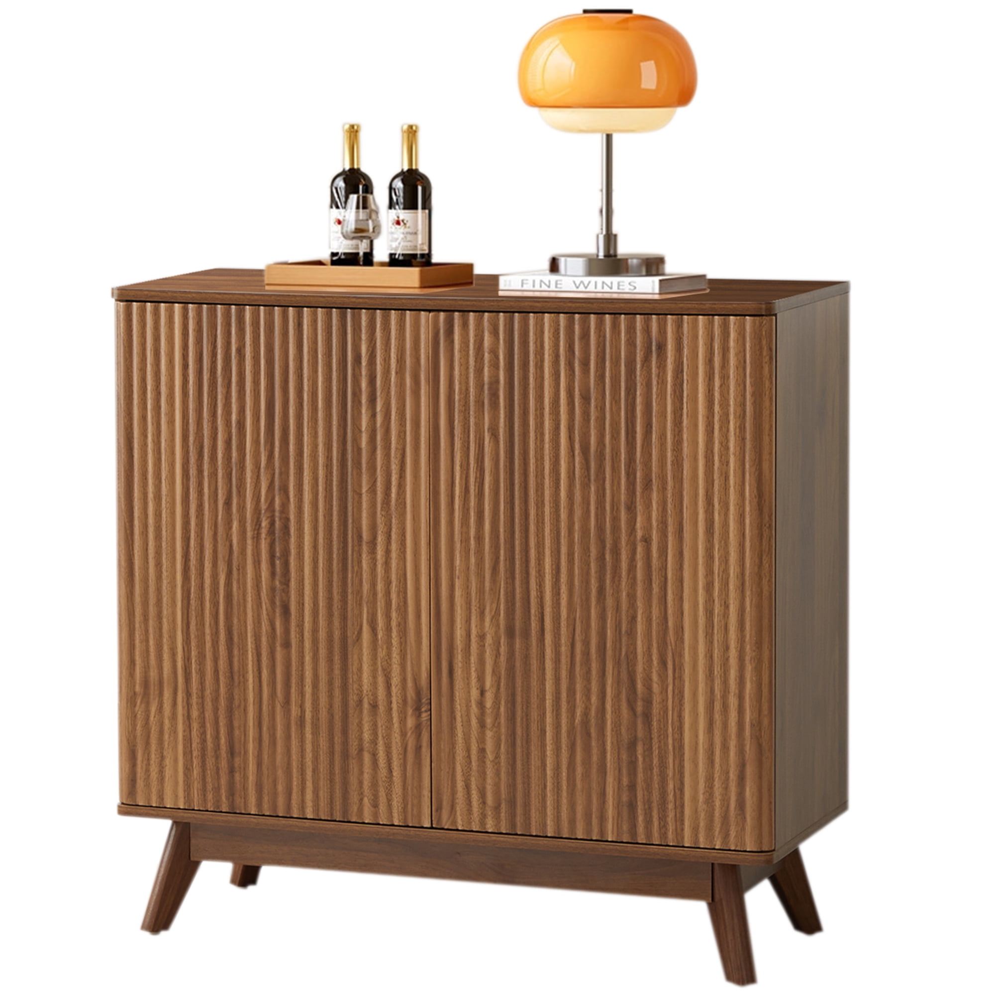 PHOYAL Fluted Sideboard and Buffets, Walnut Buffet Cabinet with 2 Doors ...