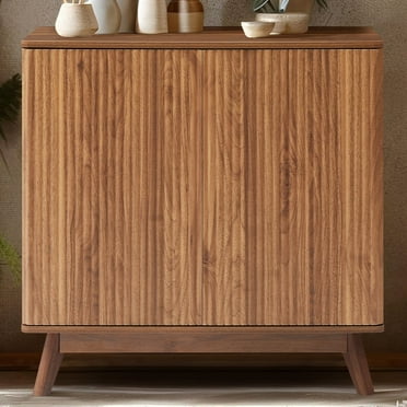 BOMETAO 47'' Sideboard Buffet Cabinet with 2 Sliding Tambour Doors, Mid Century Accent Console ...