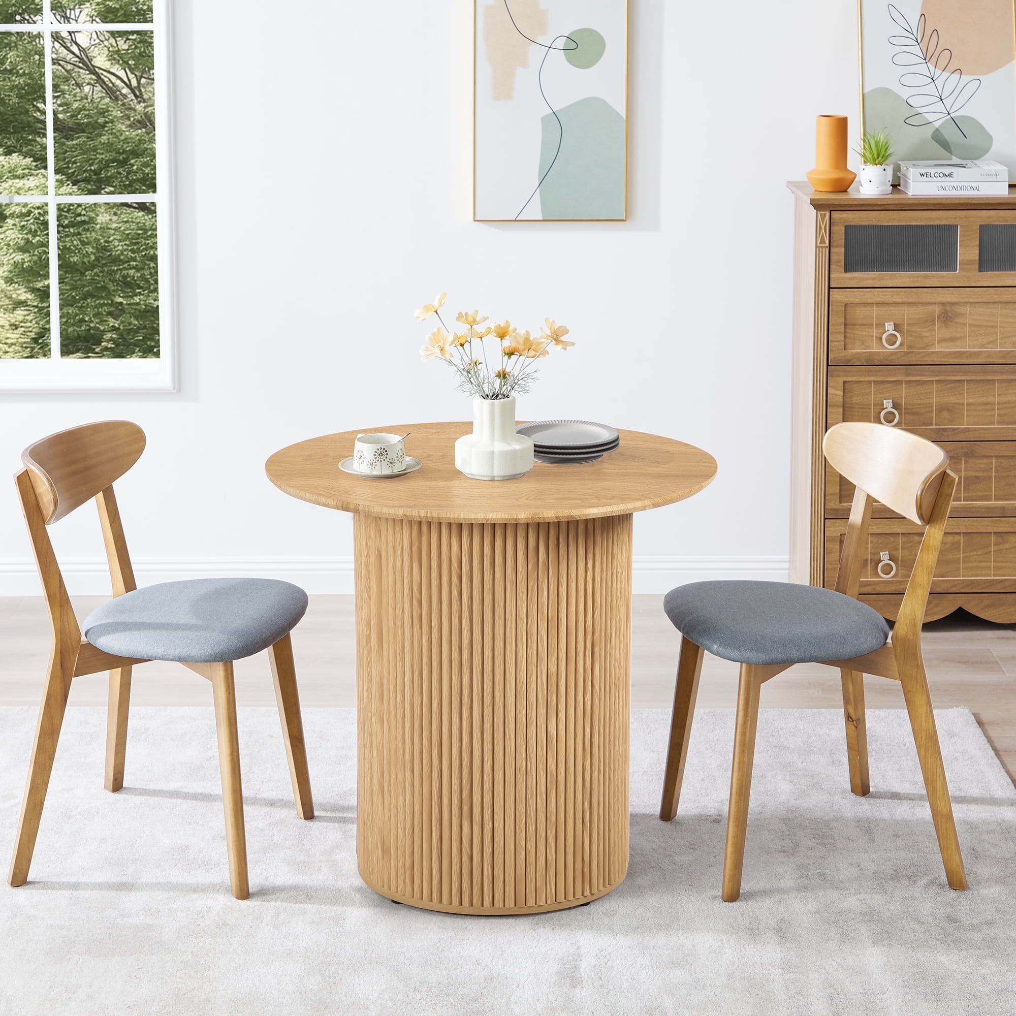 PHOYAL Fluted Small Round Dining Table Set for 2, 31.5 Inch Circle ...