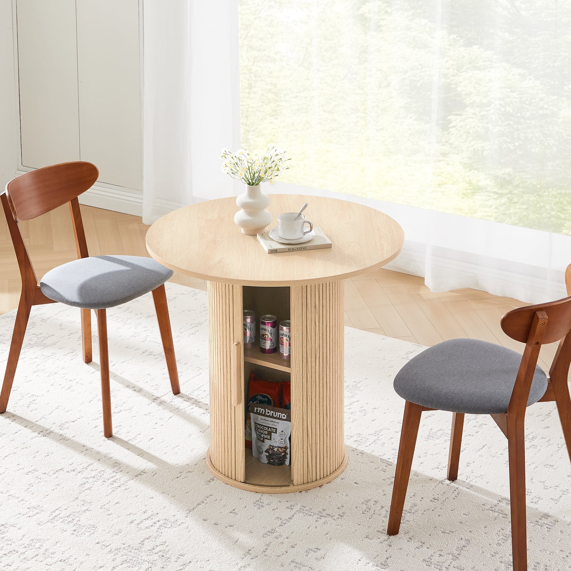 PHOYAL Fluted Small Round Dining Table Set for 2 with Sliding Door, 31. ...