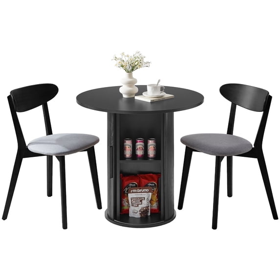 PHOYAL Fluted Small Round Dining Table Set for 2 with Sliding Door, 31. ...