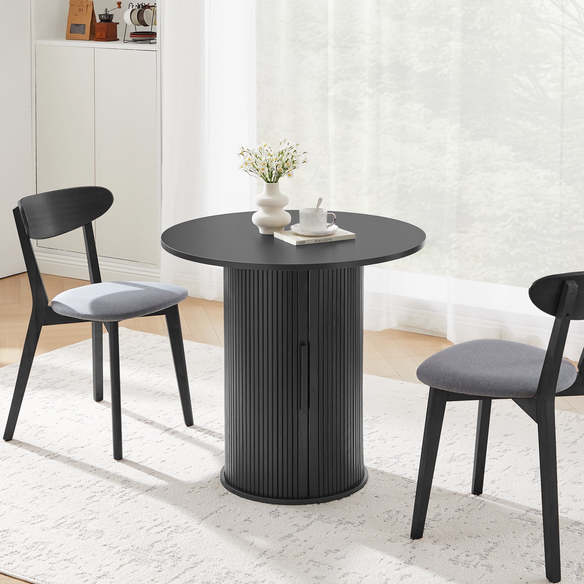 PHOYAL Fluted Small Round Dining Table Set for 2 with Sliding Door, 31. ...
