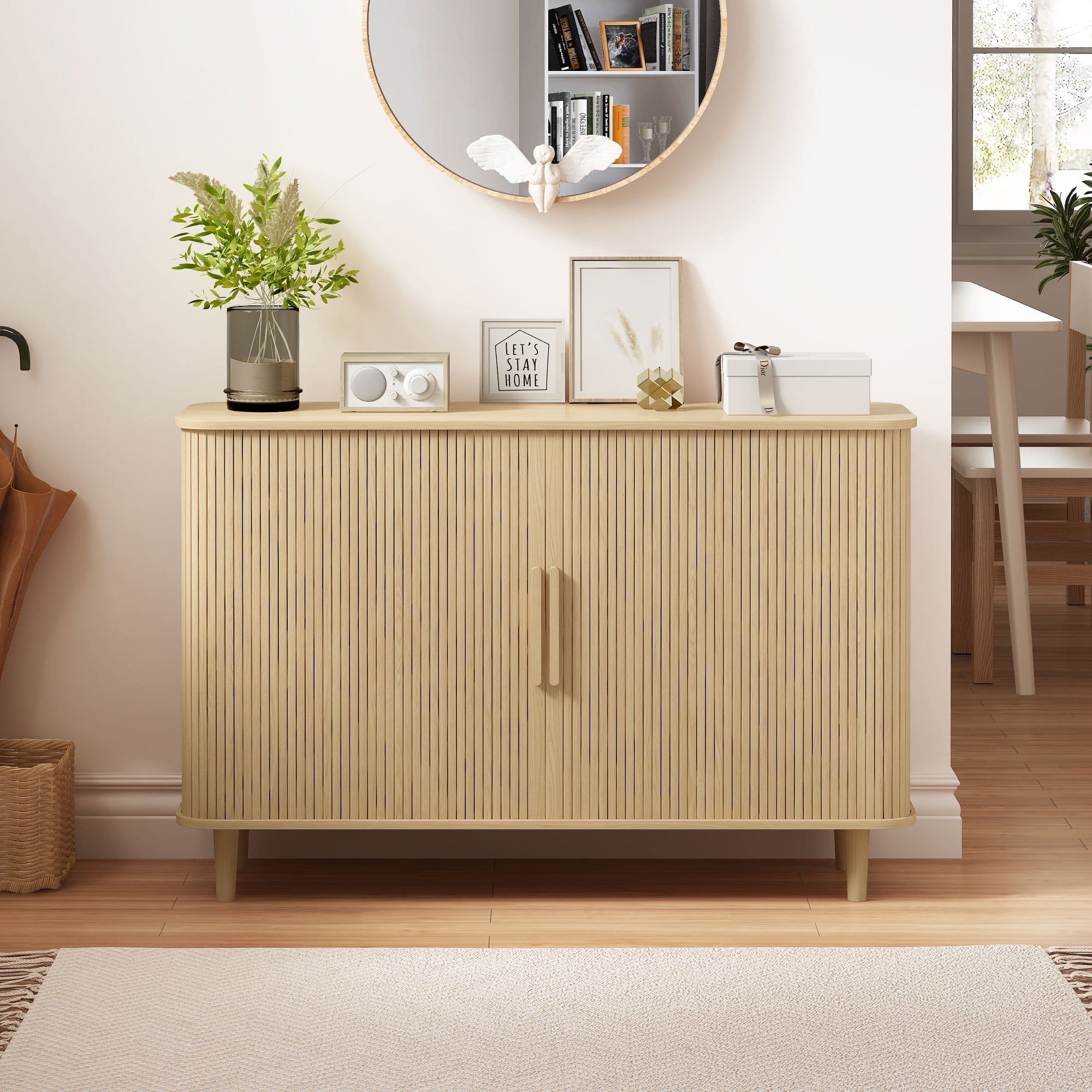 PHOYAL Rectangle Sideboards Buffets Cabinet, Fluted Sideboard Storage Cabinet with 2 Sliding ...