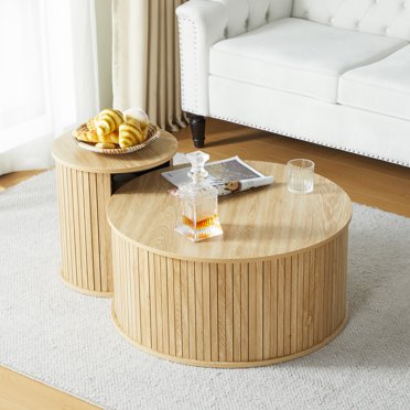 Beautiful Mod Round Coffee Table by Drew Barrymore, Warm Honey Finish ...